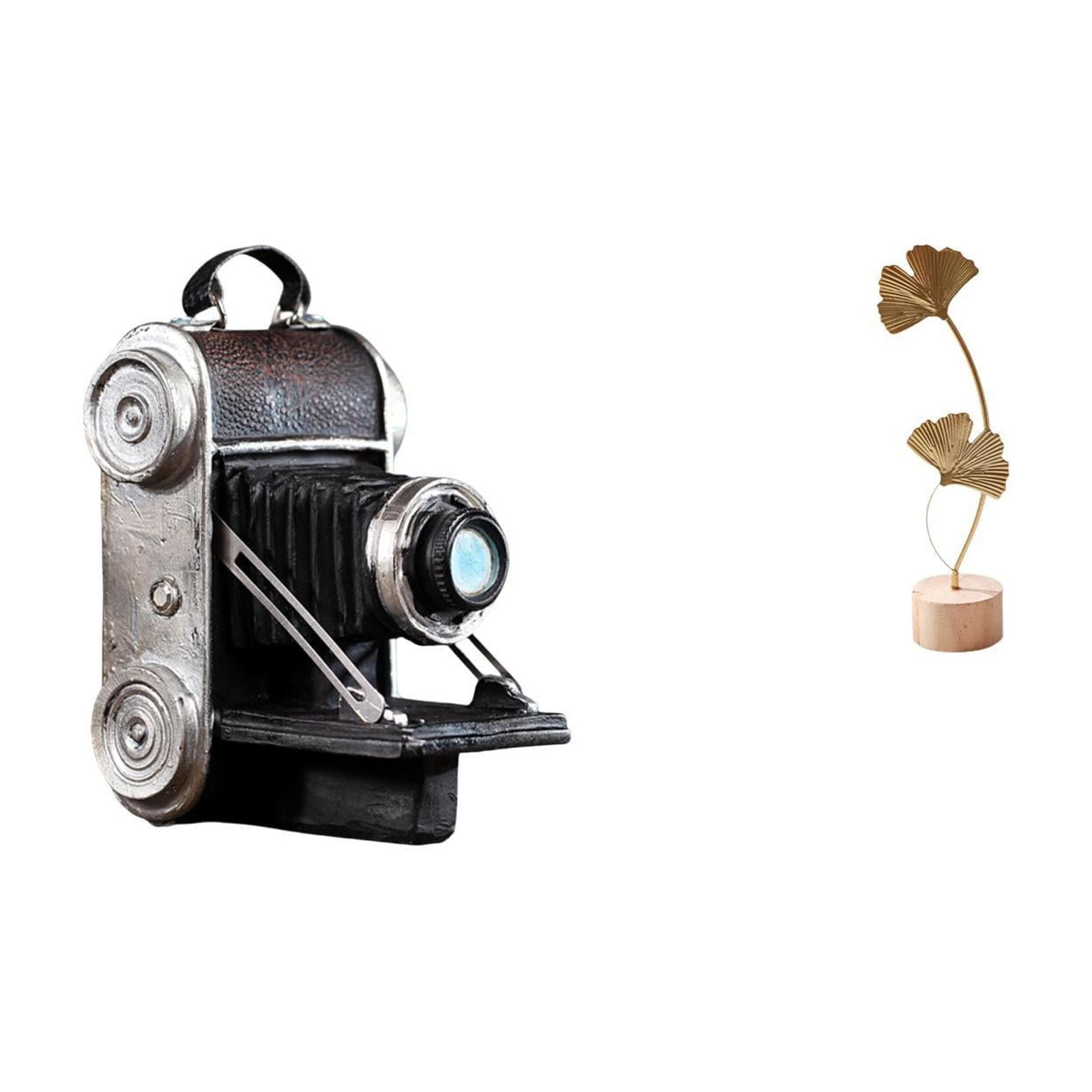 CoudarTitie Resin Camera Statue Model and Metal Leaf Sculpture Unique ...