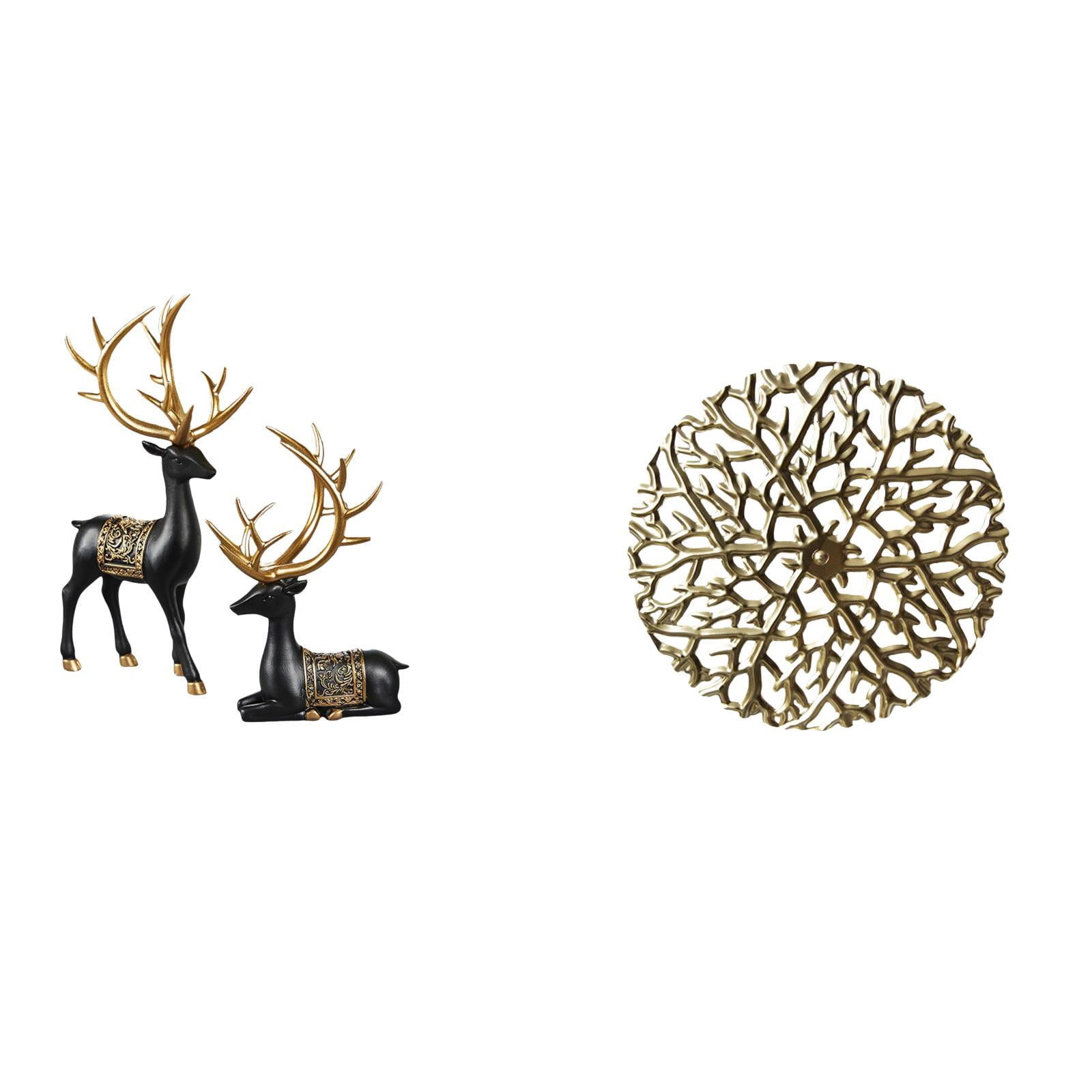 CoudarTitie Resin Reindeer Elk Figurine and Wrought Iron Wall Art ...