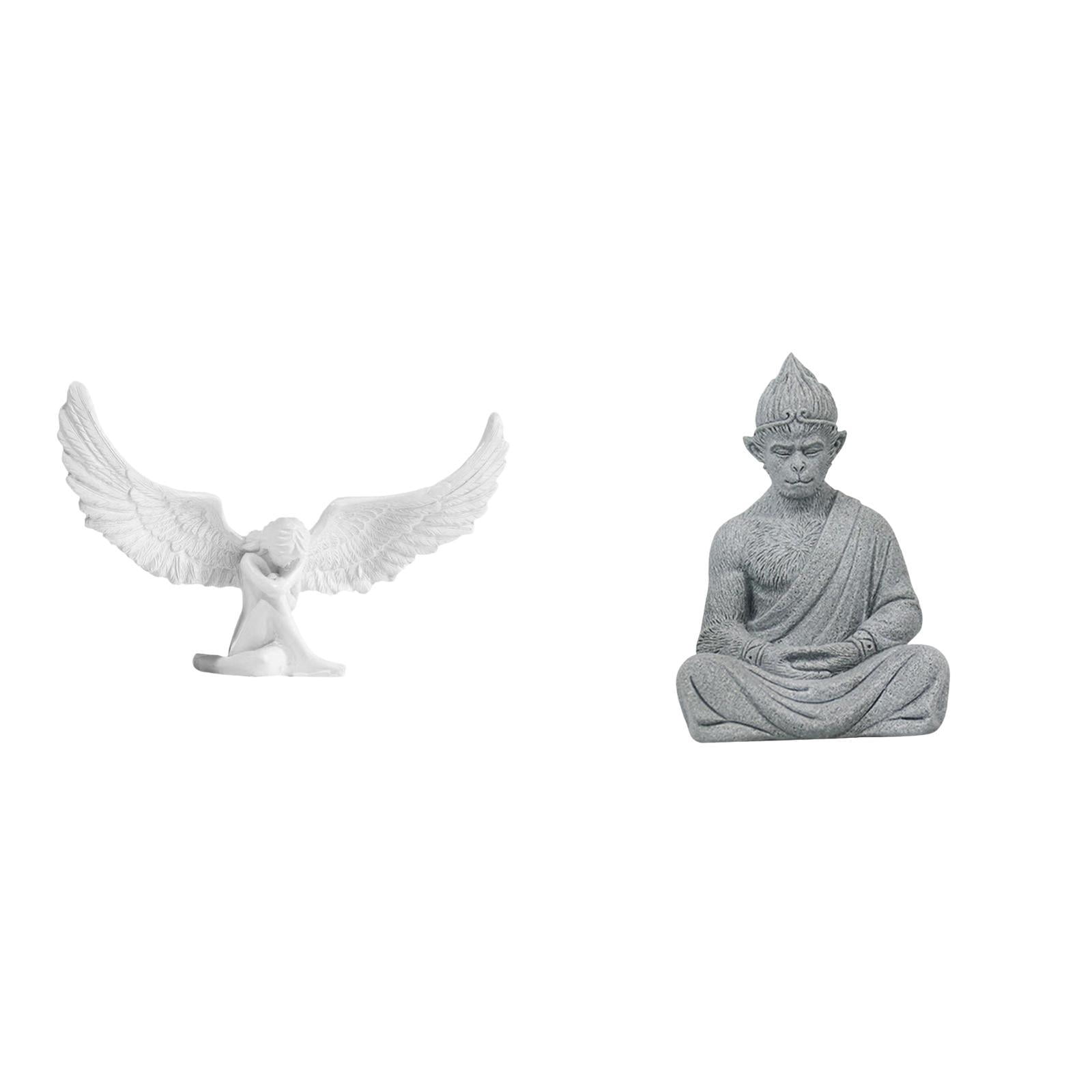 CoudarTitie Resin Sculpture Angelic Winged Figurine and Monkey Buddha ...