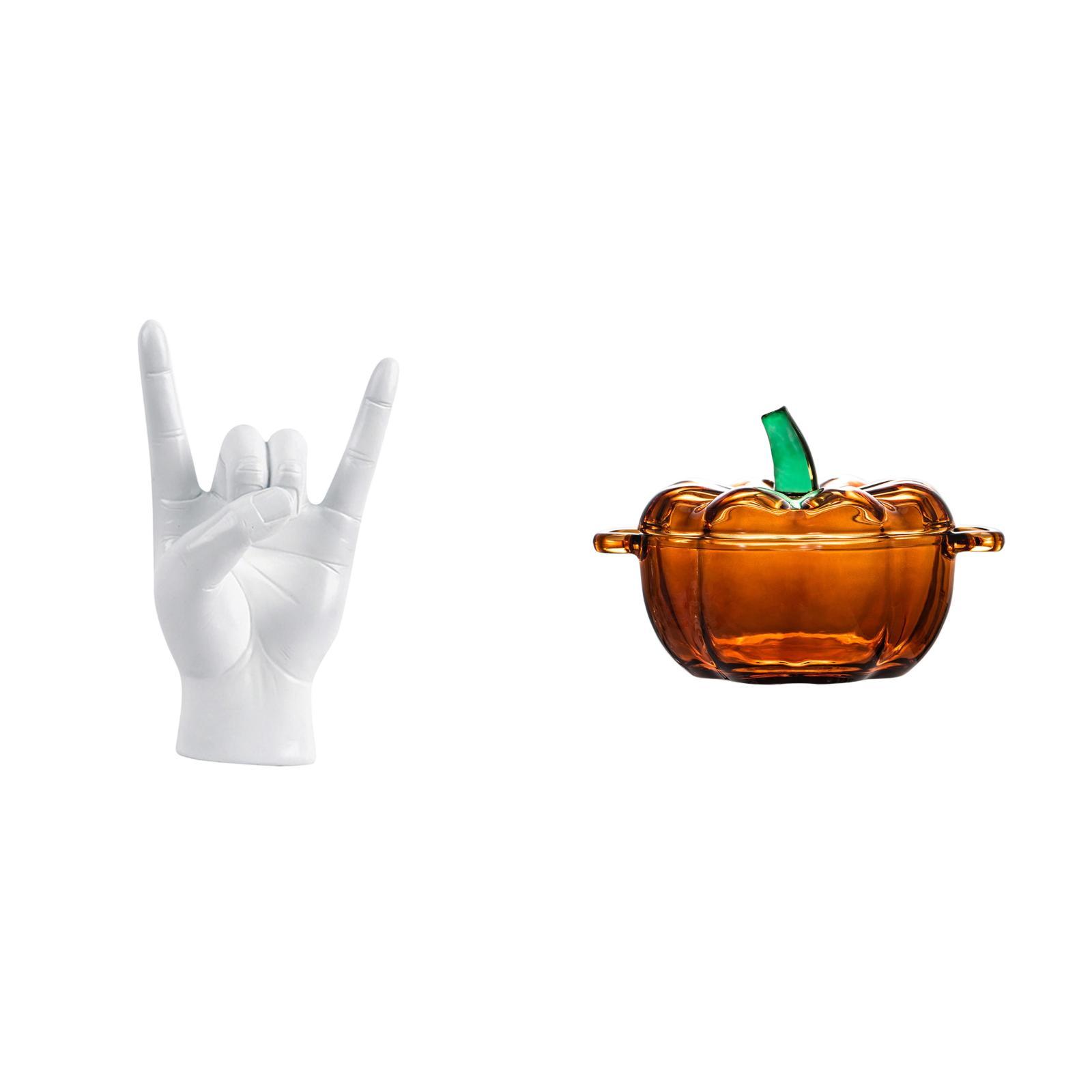 CoudarTitie Rock Gesture Sculpture Glass Pumpkin Candy Dish Creative ...