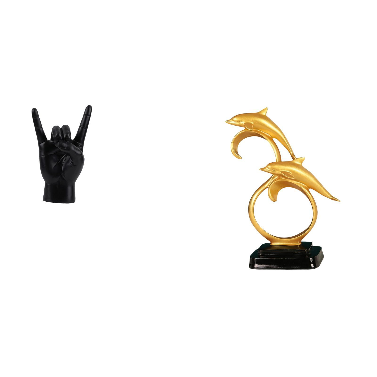 CoudarTitie Rock Gesture Sculpture Modern Dolphin Figurine Creative Hand Sign Lifelike ...