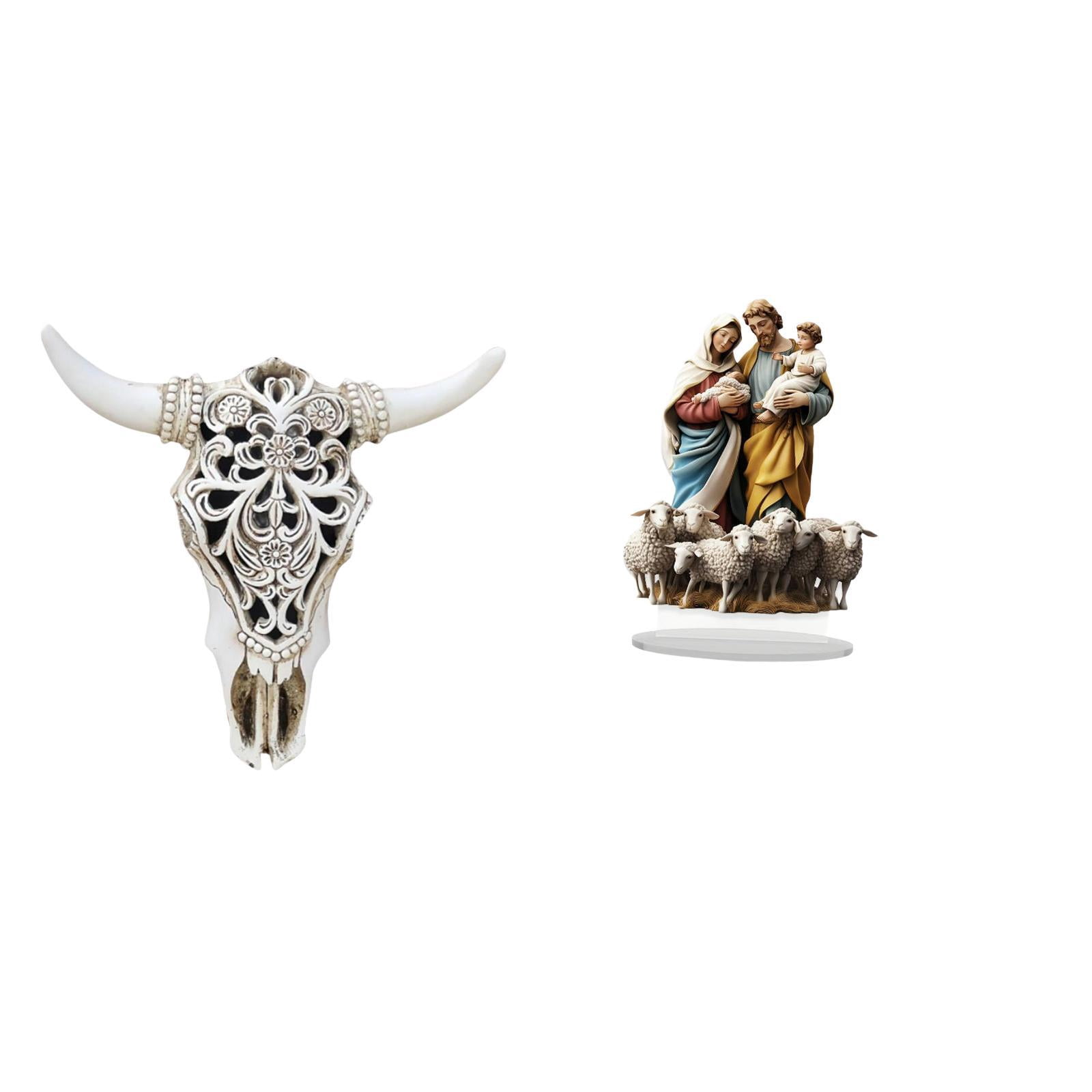 CoudarTitie Tribal Bull Head Sculpture Wall Hanging Art and 2D Acrylic ...