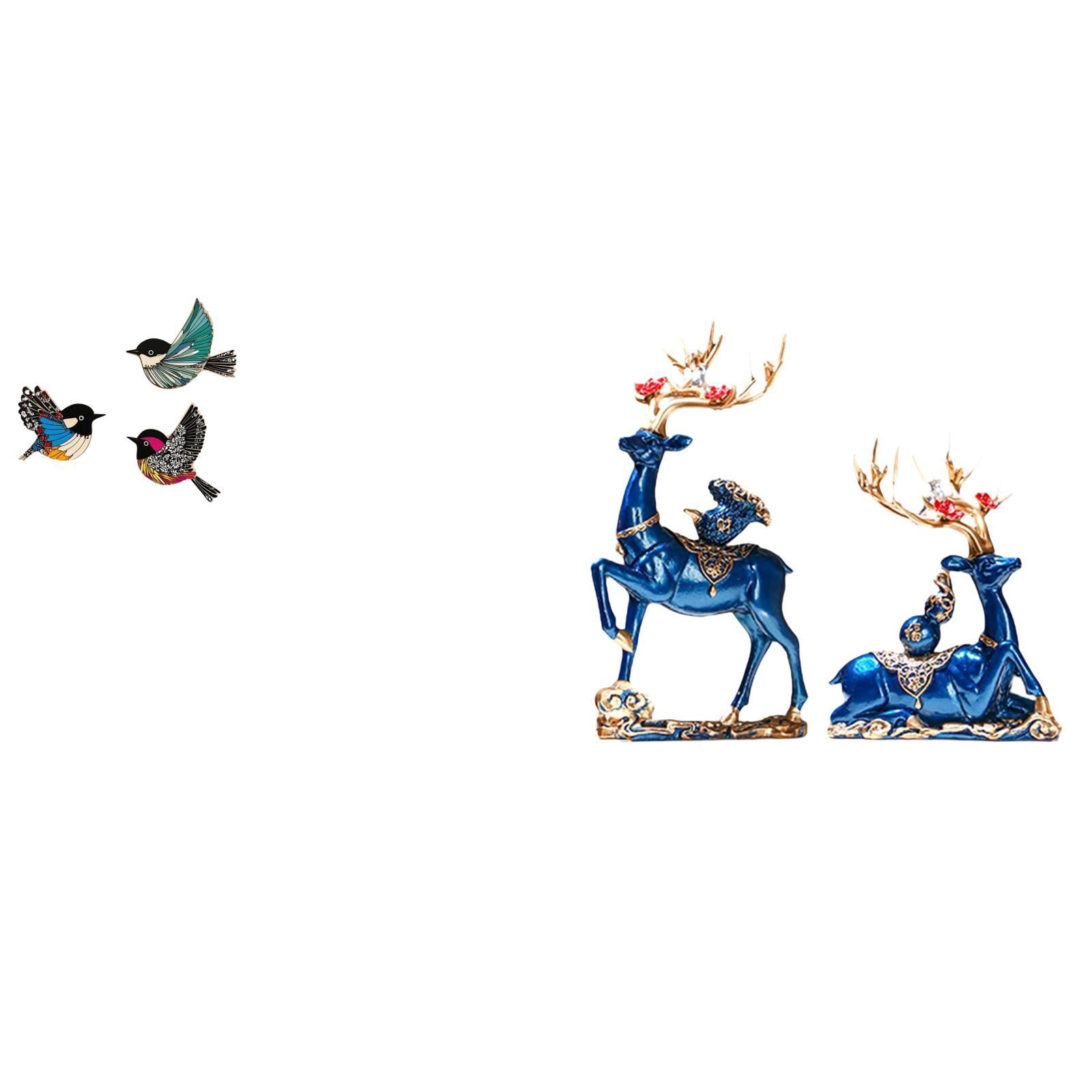CoudarTitie Wooden Bird and Reindeer Sculpture Wall Art Set Featuring ...