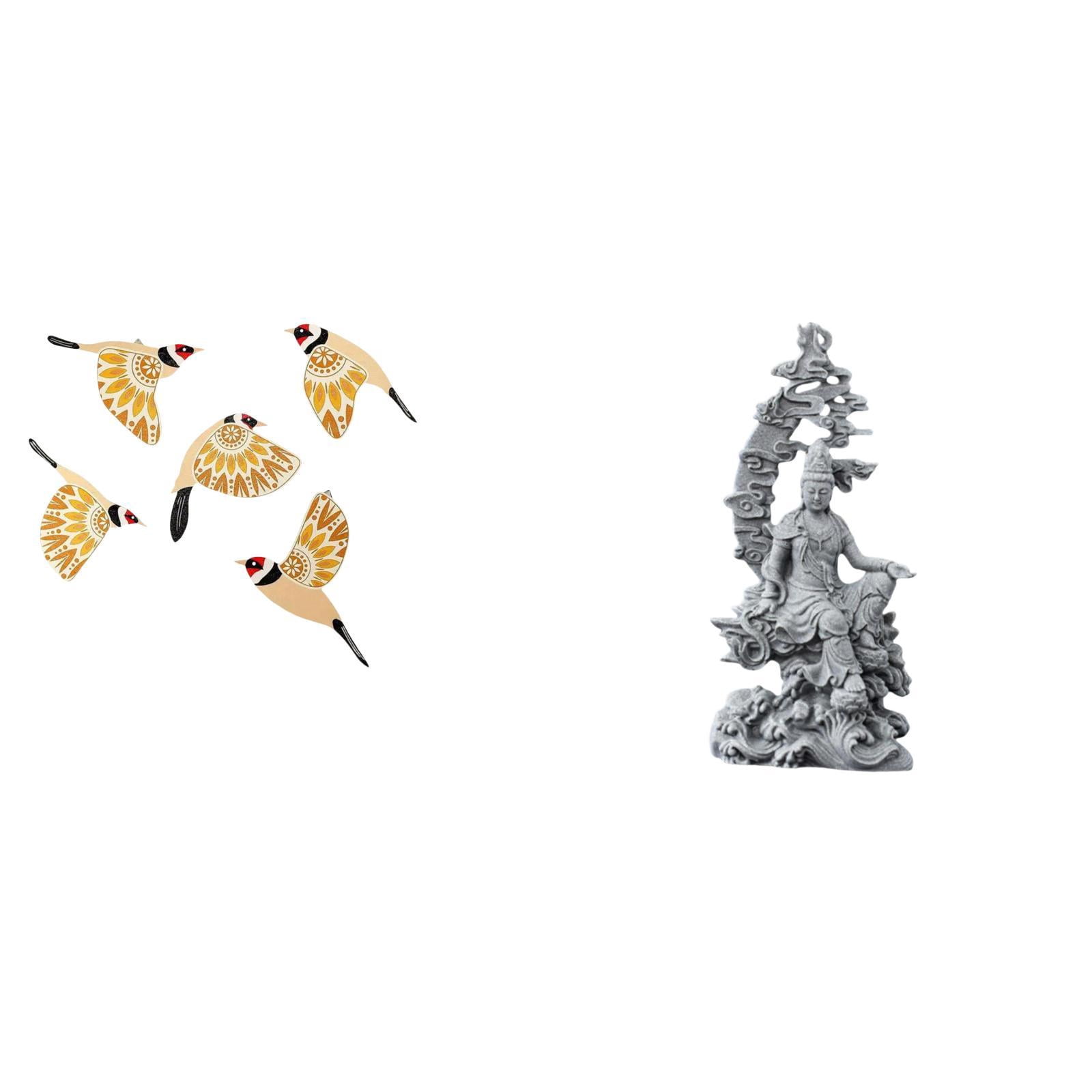 CoudarTitie Wooden Bird Wall Art and Guan Yin Statue Kuanyin Figurine ...