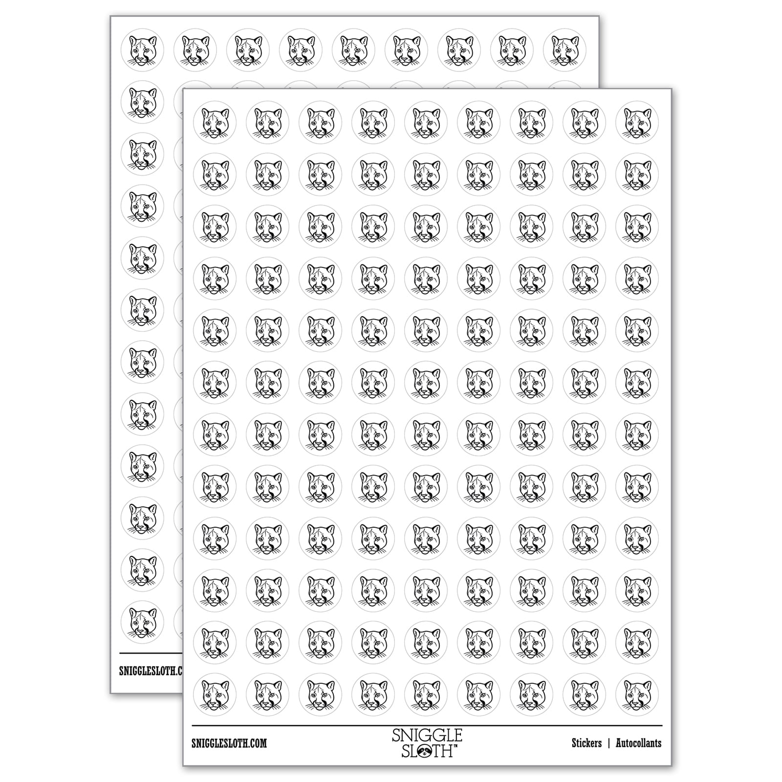 Cougar Head Mountain Lion 200+ Round Stickers - White - Gloss Finish ...