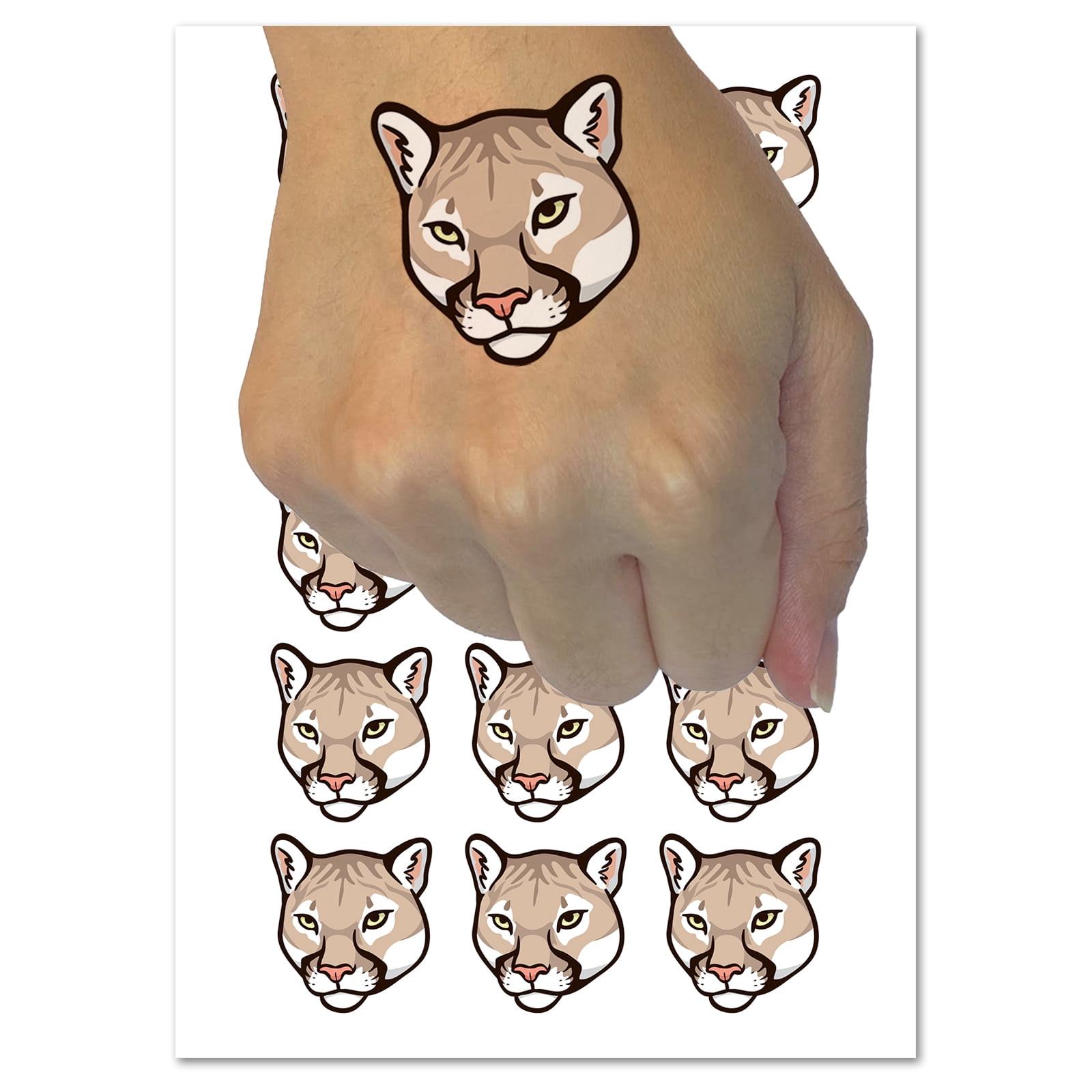 Cougar Head Mountain Lion Water Resistant Temporary Tattoo Set Fake ...