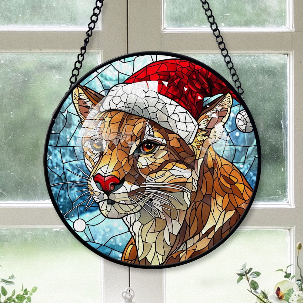 Cougar Ornament Christmas 2025, Cougar Stained Glass Hanging Panel ...