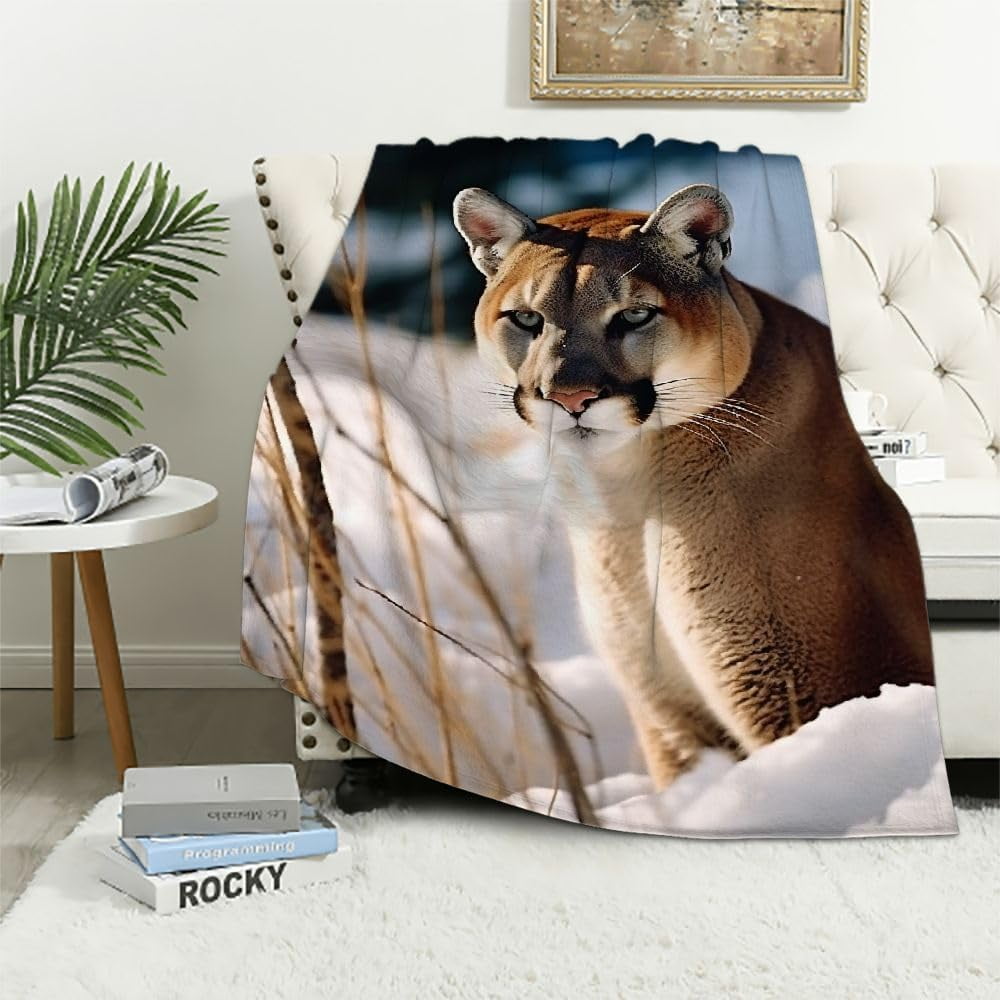 Cougar Throw Blanket for Couch Fuzzy Mountain Lion Blankets Plush Wild ...