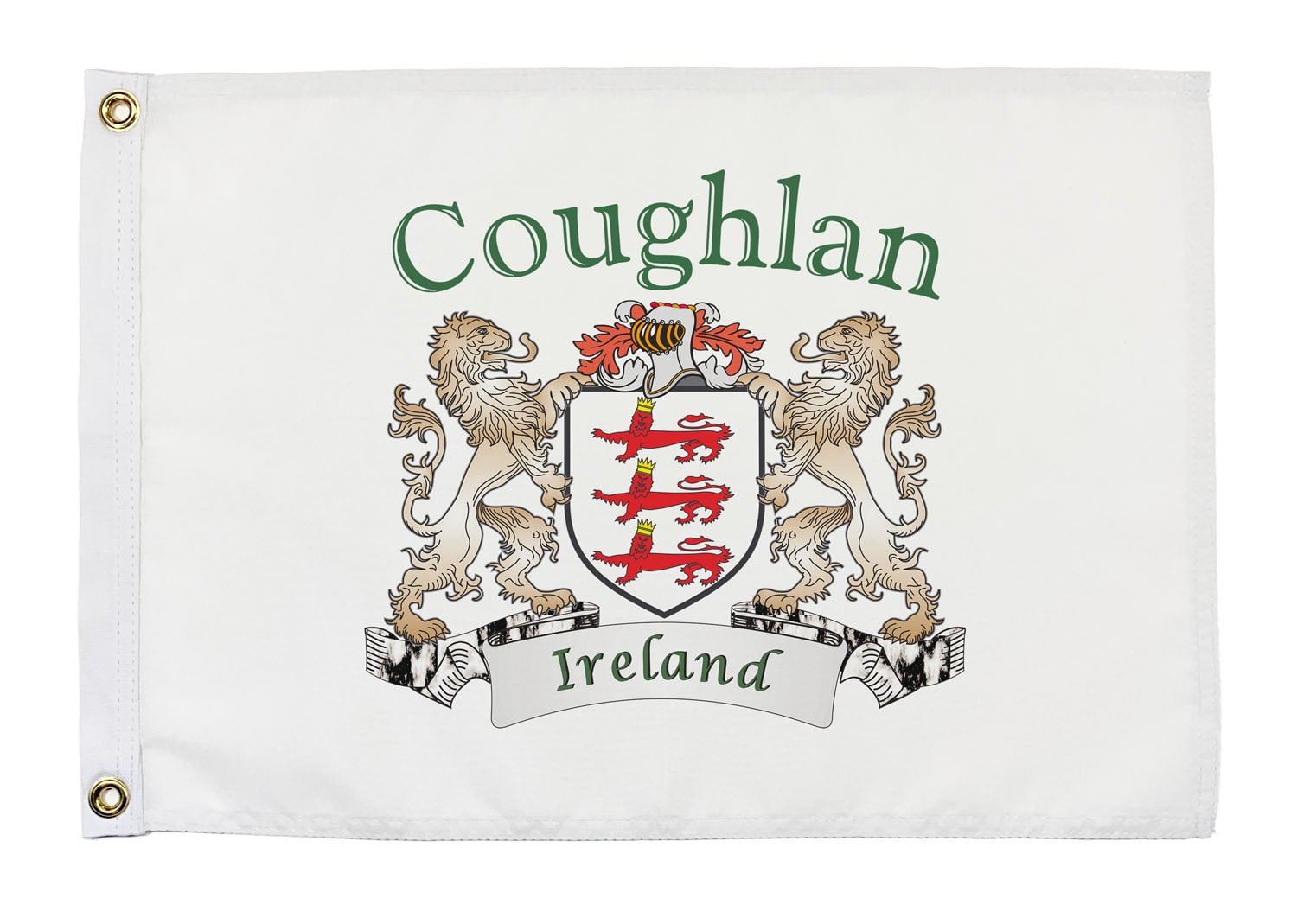 Coughlan Irish Coat of Arms Small White Flag - 16"x10.5" inches ...