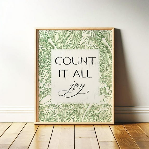 Count It All Joy, Christian Wall Art, Neutral William Morris Print ...