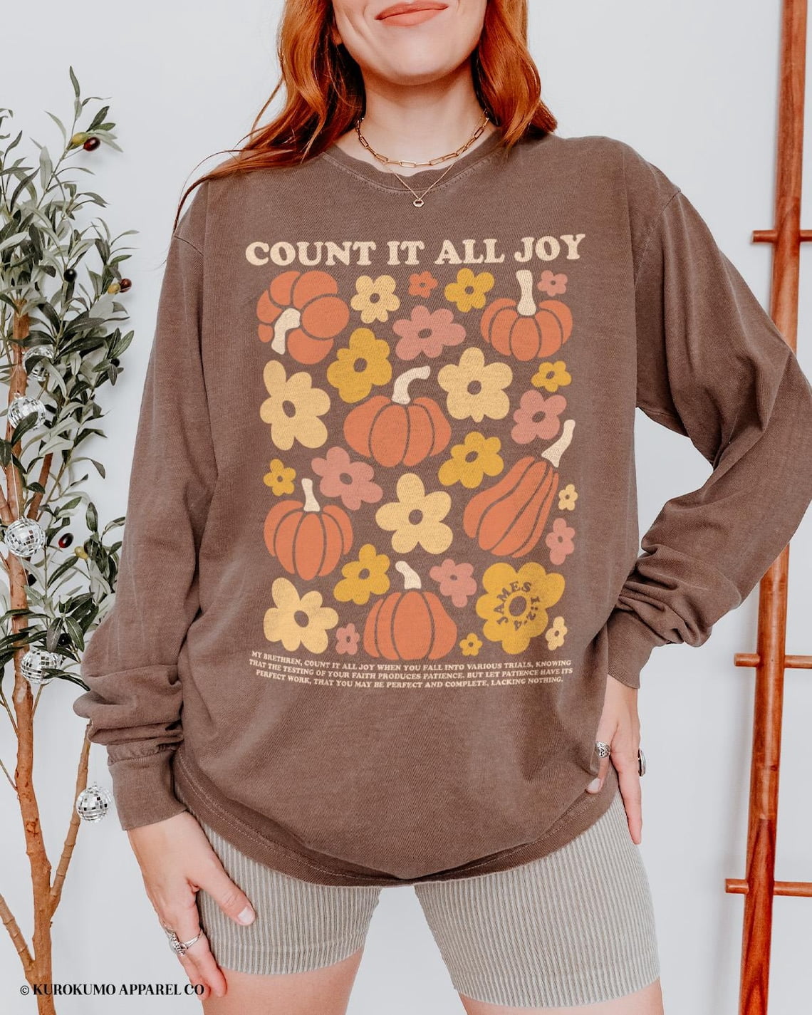 Count It All Joy Bible Verse Long Sleeve Tee Boho Christian Shirt ...