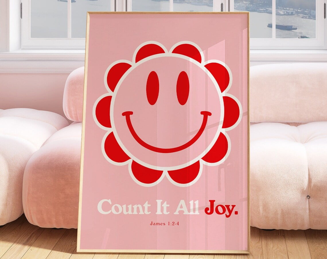 Count It All Joy Print, Retro Christian Wall Art, Bible Verse Wall Art ...