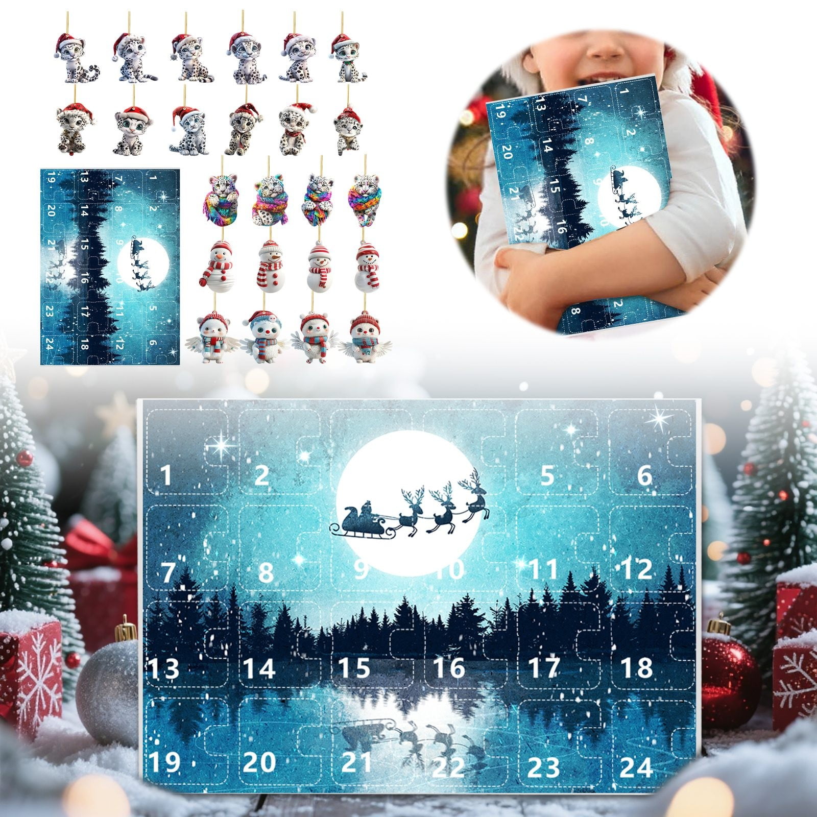 Countdown Calendar Advent With 24 Surprise Holiday Hanging Pouch Santa ...