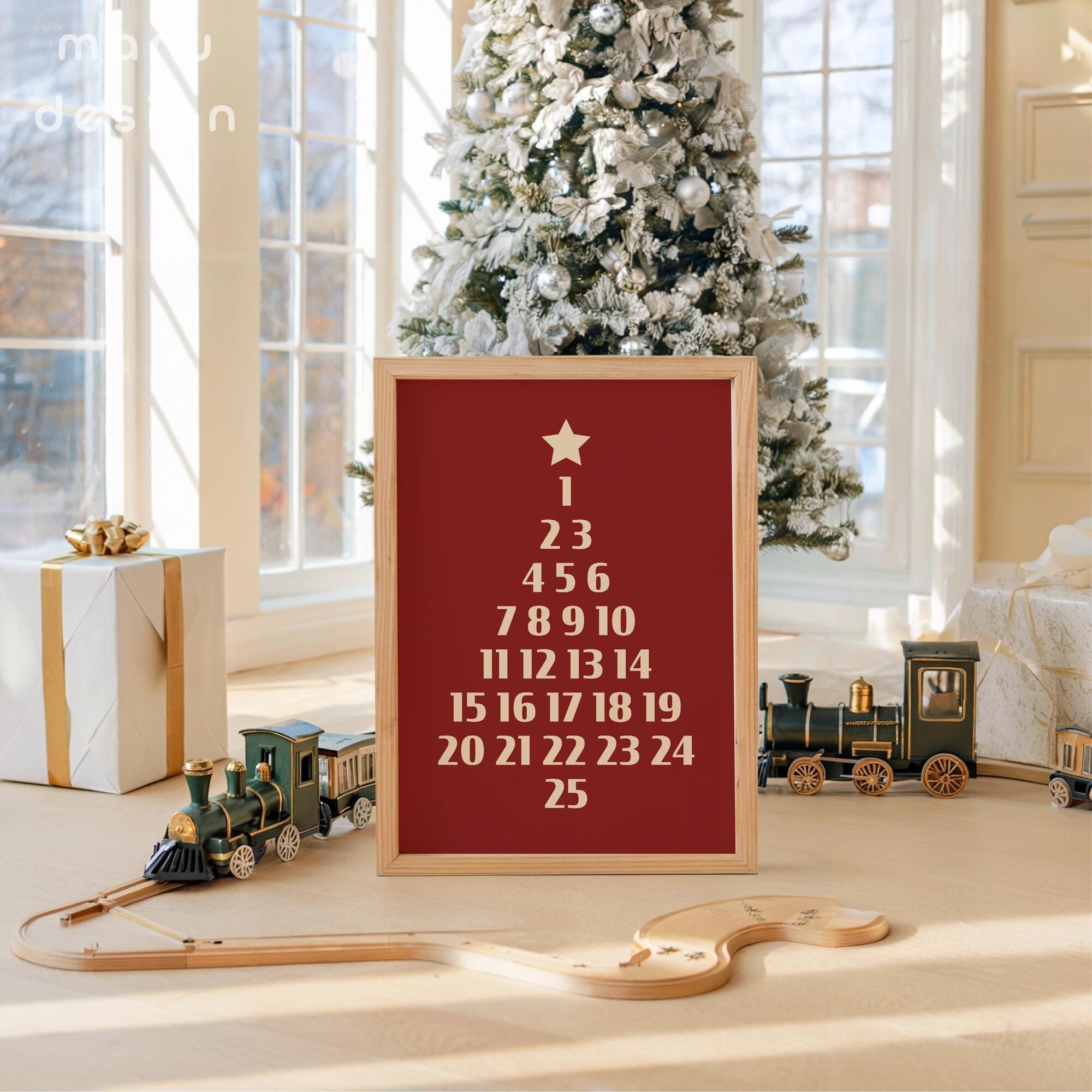 Countdown Calendar Wall Art, Holiday Home Decor, Tree Print, Modern ...