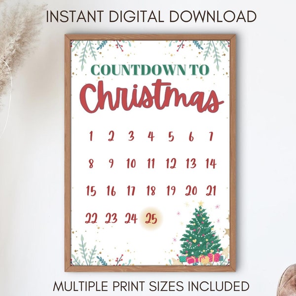 Countdown To Christmas Poster, Christmas Countdown Wall Art, Wall ...