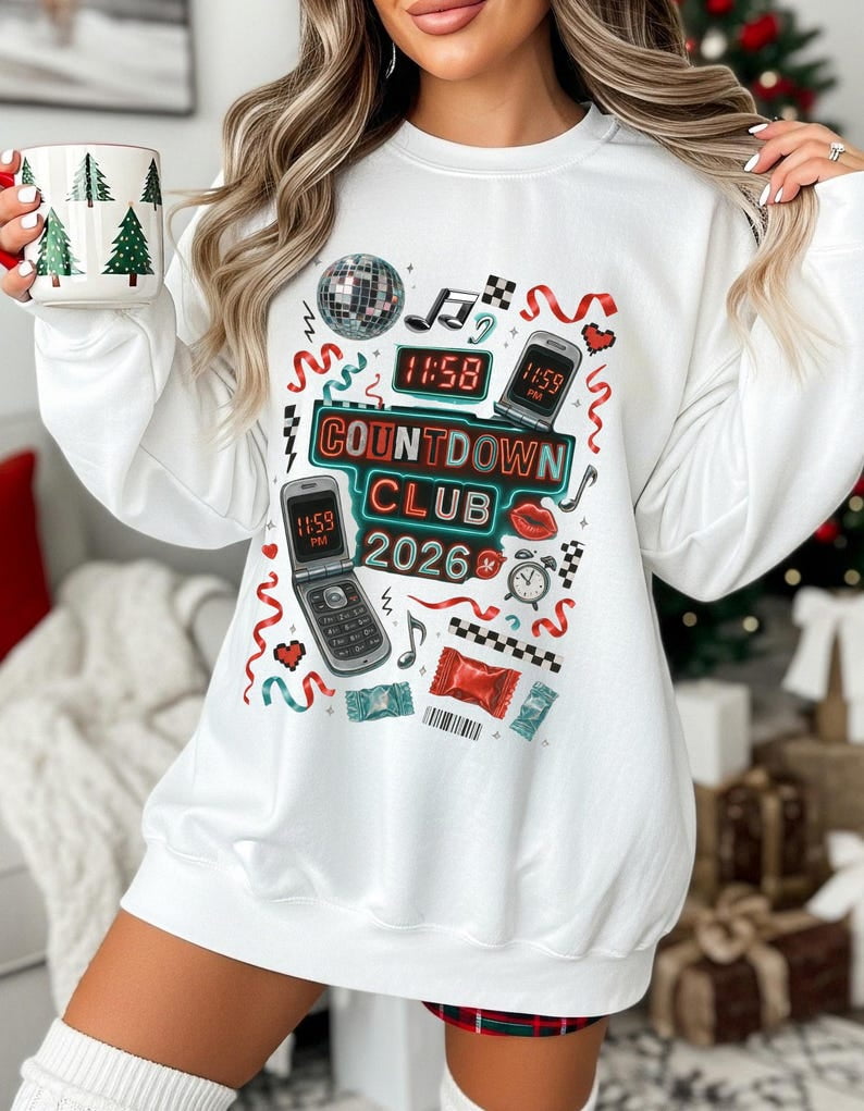 Countdown Club 2026 Retro Electronics Graphic Sweatshirt New Year Party ...