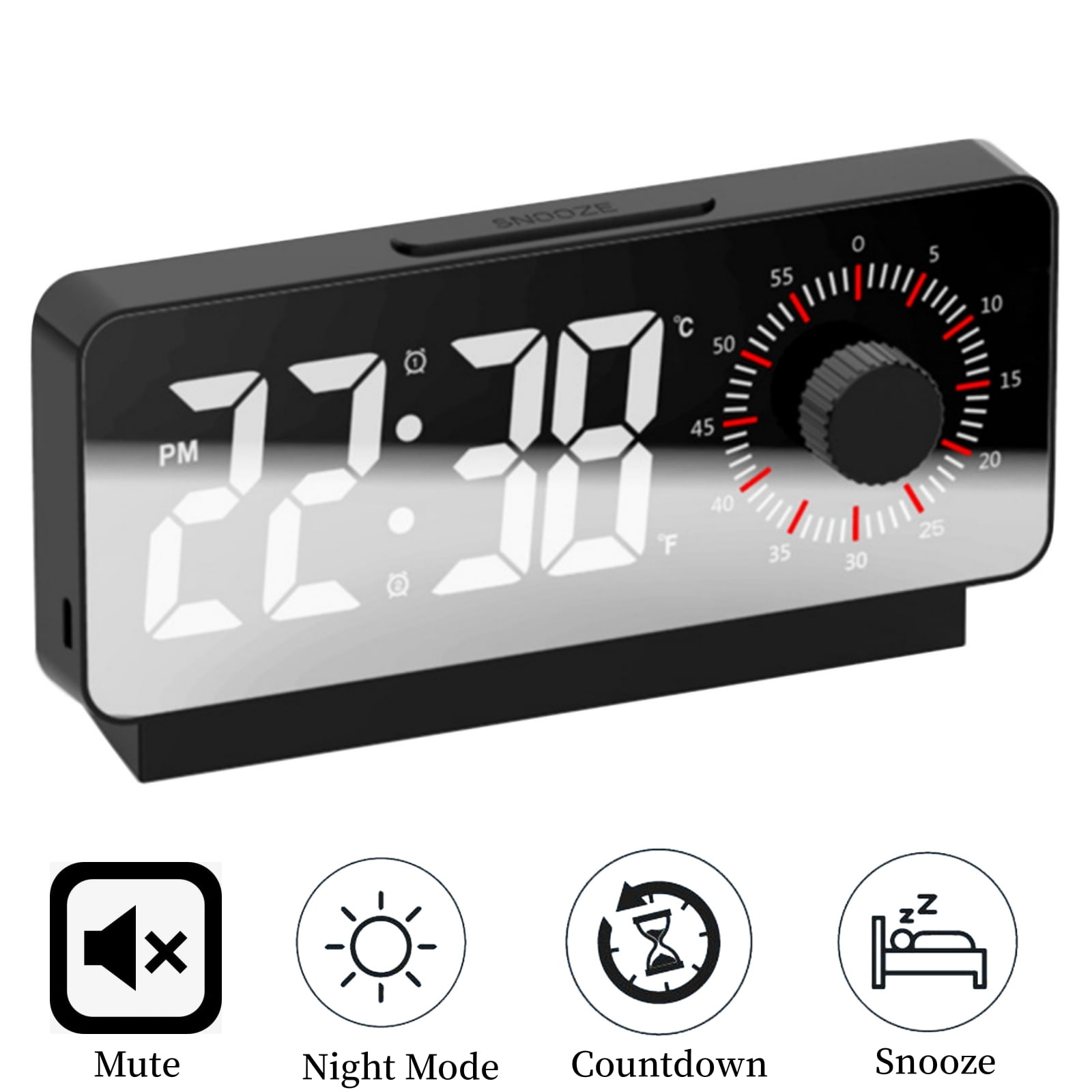 Countdown Digital Alarm Clock with Snooze Function, 7.4" Large Digital ...