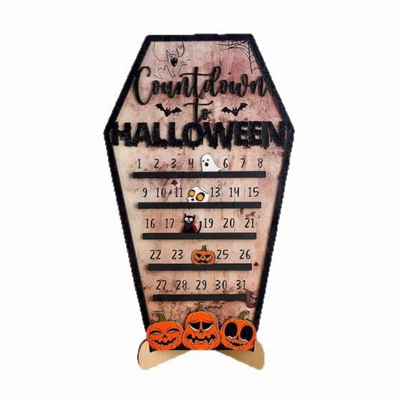 Countdown Halloween Calendar with Moving Wooden Blocks, Pumpkin Ghosts ...