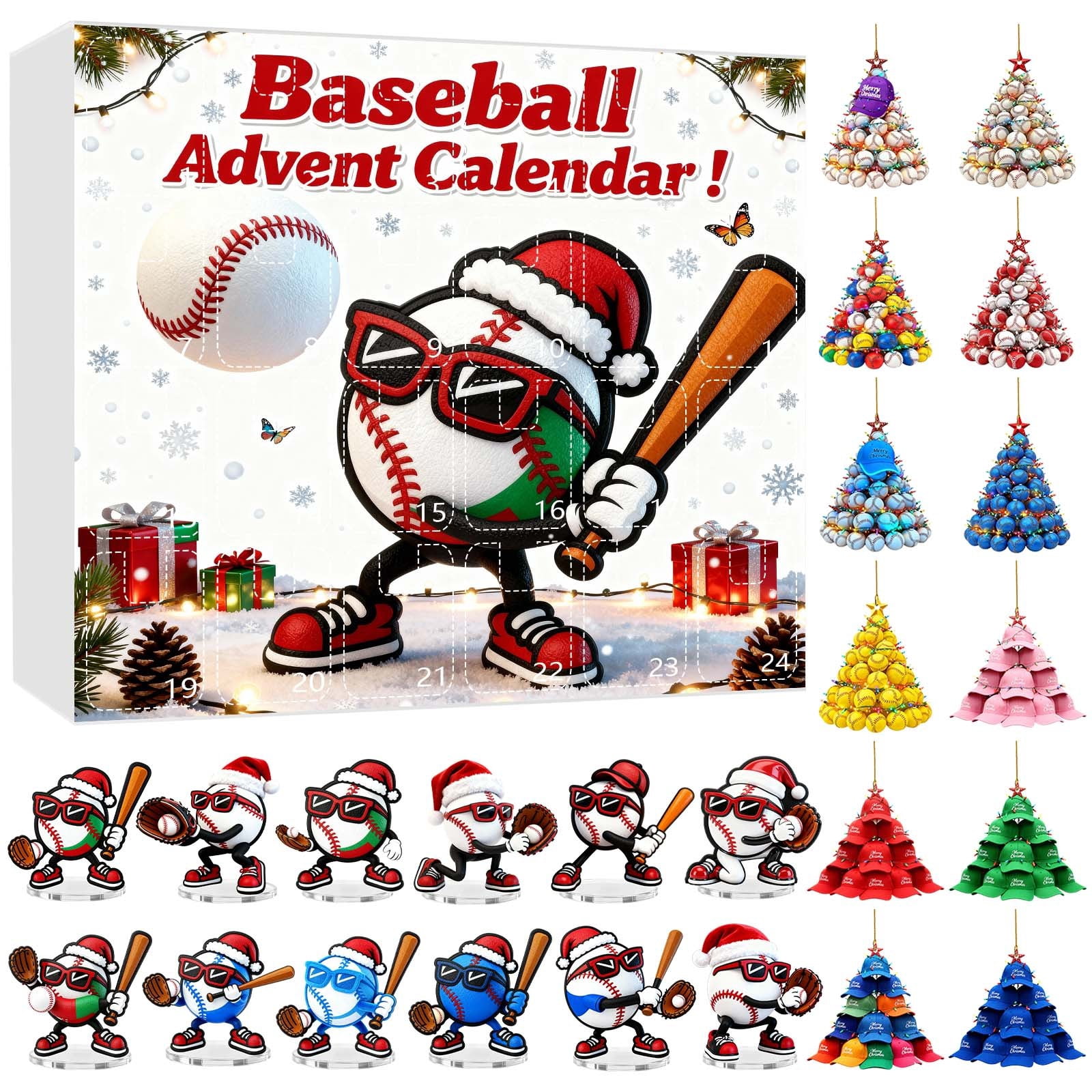 Countdown Sets 2 Deep 2D Baseball Cartoon Advent Calendar 24 Piece ...