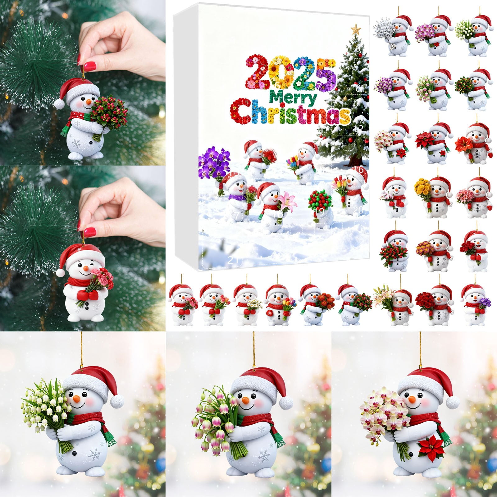 Countdown Sets 2025 2D Snowman Advent Calendar with Hanging Acrylic 24 ...
