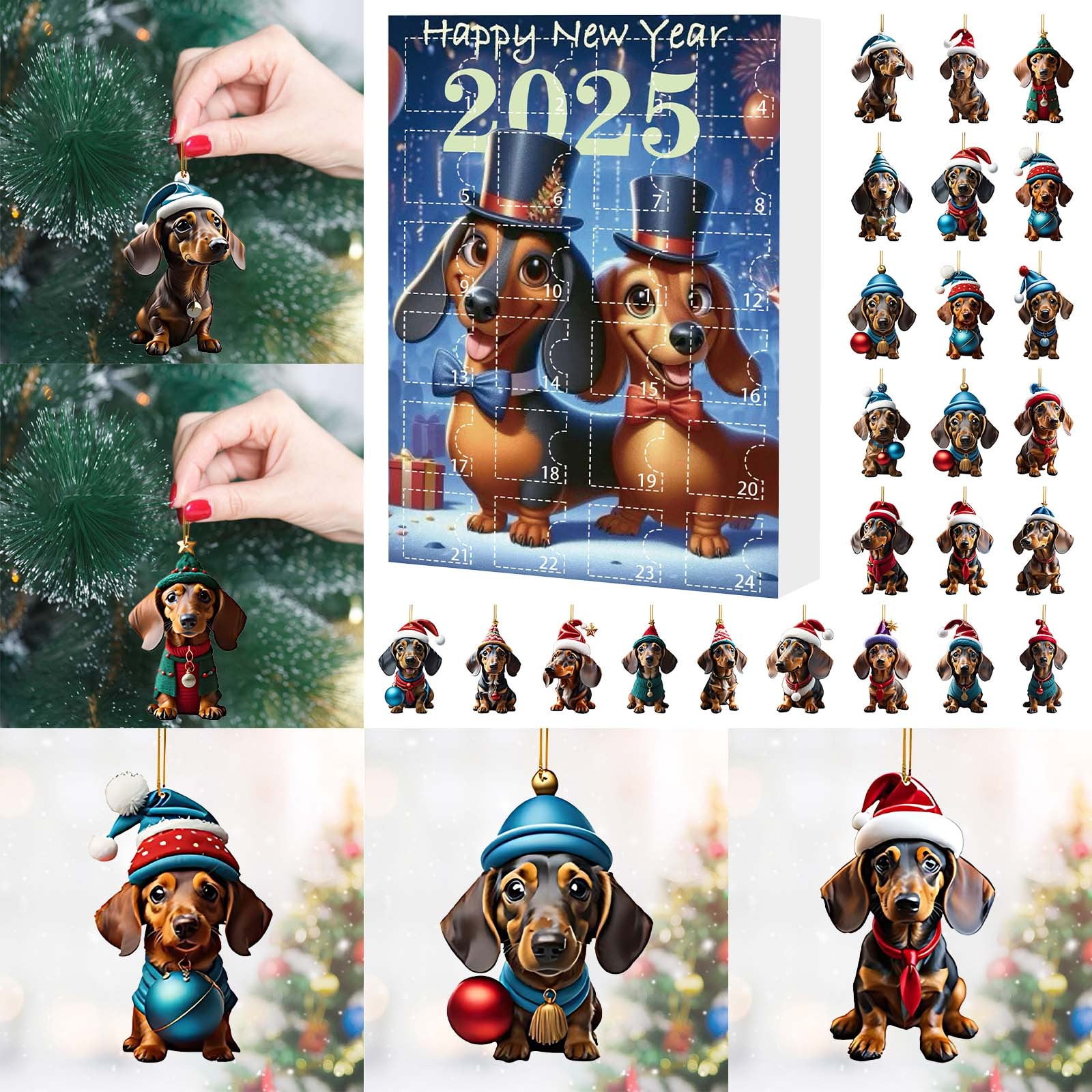 Countdown Sets 2D Acrylic Christmas Ornament Countdown Calendar Double ...