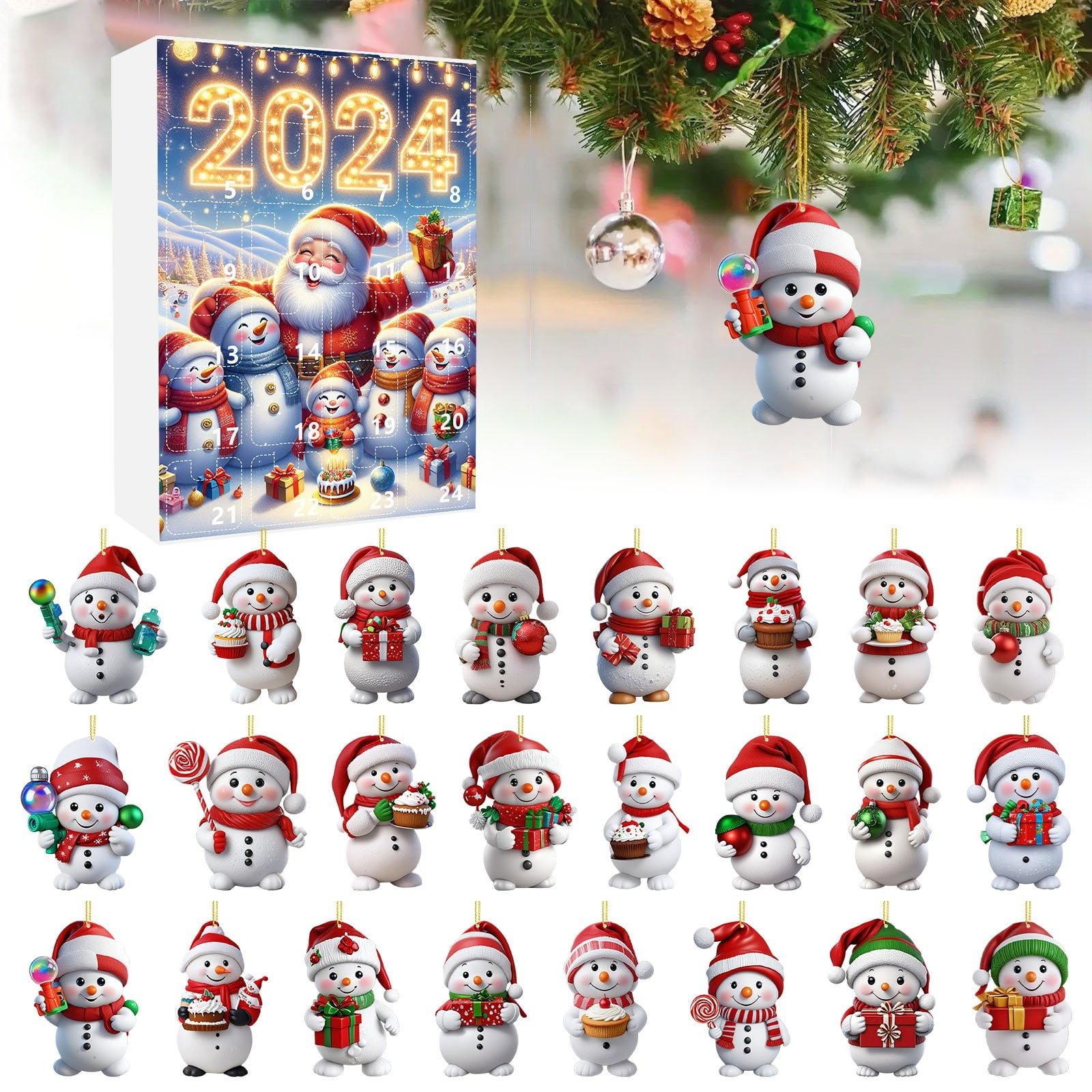 Countdown Sets 2D Christmas Home Ornaments Pendant Snowman with Santa ...