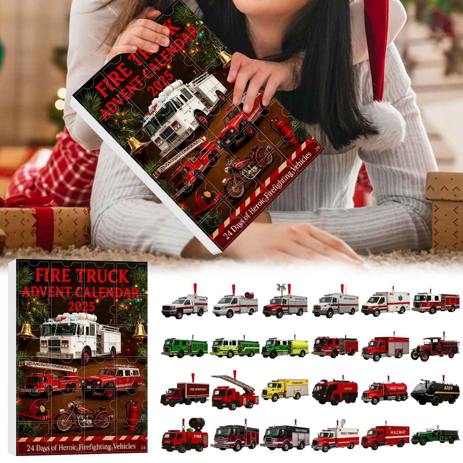 Countdown Sets Fire Truck Advent Calendar 2025 with 24 Mini Fire Trucks for Kids Family and Fans ...