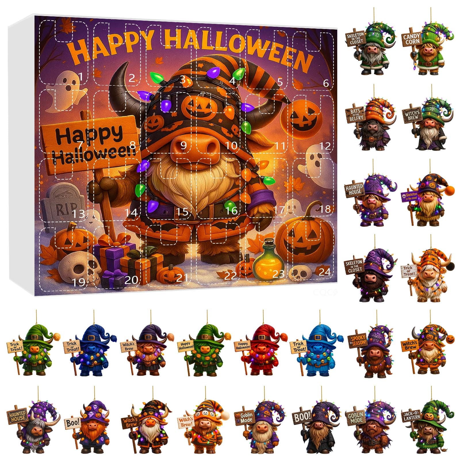 Countdown Sets Halloween 2D Witch Hat Bull Pendant Set Cow Acrylic ...