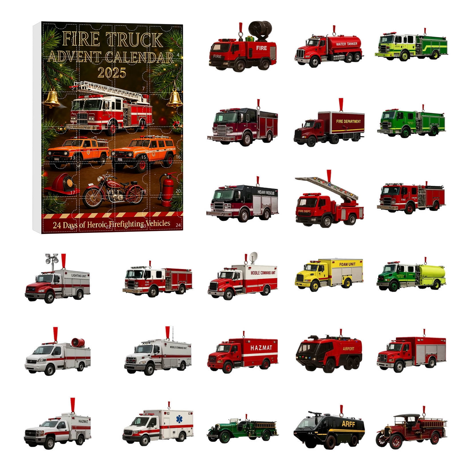 Countdown Sets for Fire Truck Advent Calendar 2025 - 24 Days of Mini Fire Trucks for Kids and ...