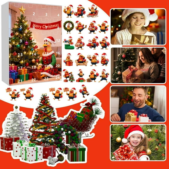 Countdown Sets for Xmas 24-Piece 2D Cartoon Chicken Advent Calendar ...