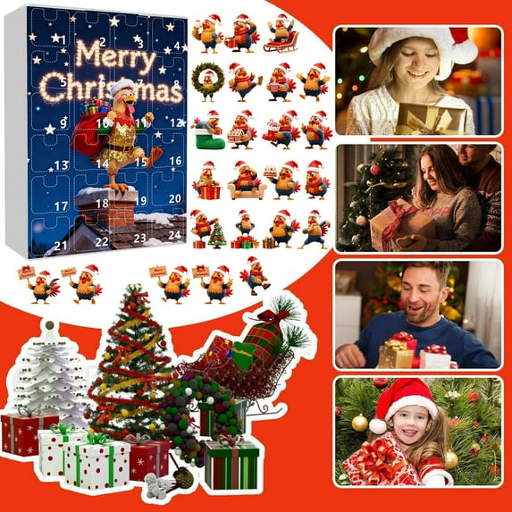 Countdown Sets for Xmas Calendar 24Pcs 2D Cartoon Chicken Hanging ...