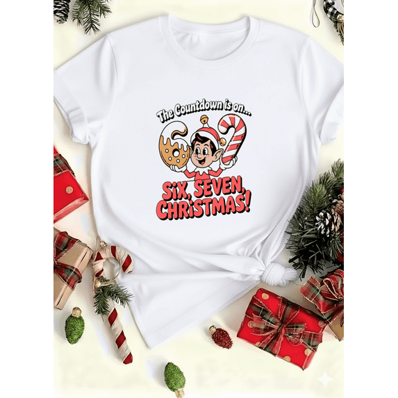 Countdown Six Seven Elf Donut Candy Cane Festive Holiday Fun Unisex T ...