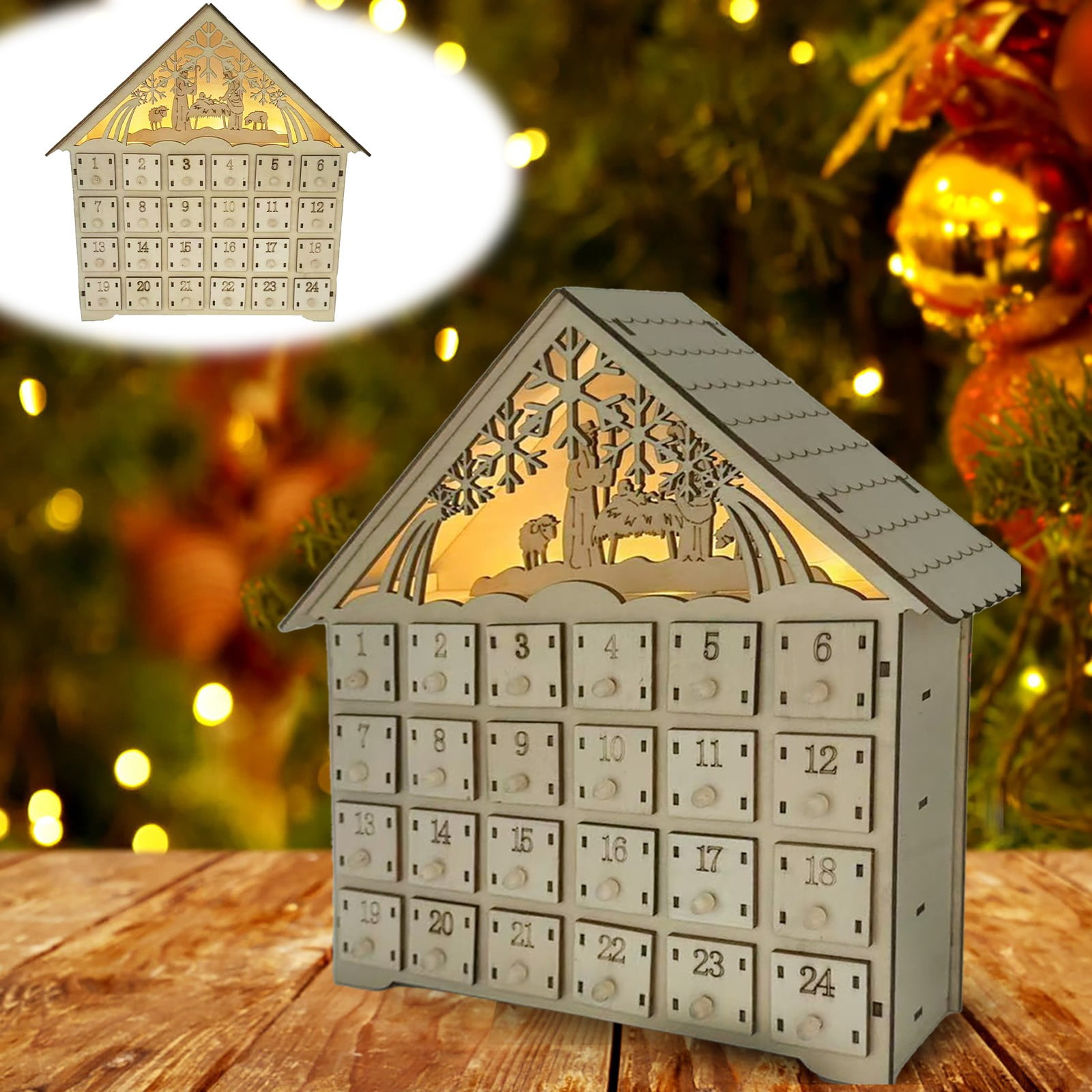 Countdown Sets Wooden LED Lighted Advent Calendar for Christmas with 24 ...