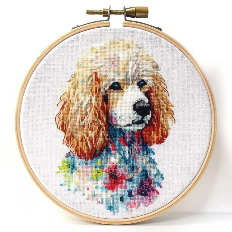 Counted Easy Cross Stitch Kits Flowers Poodle Color Stamped Embroidery ...