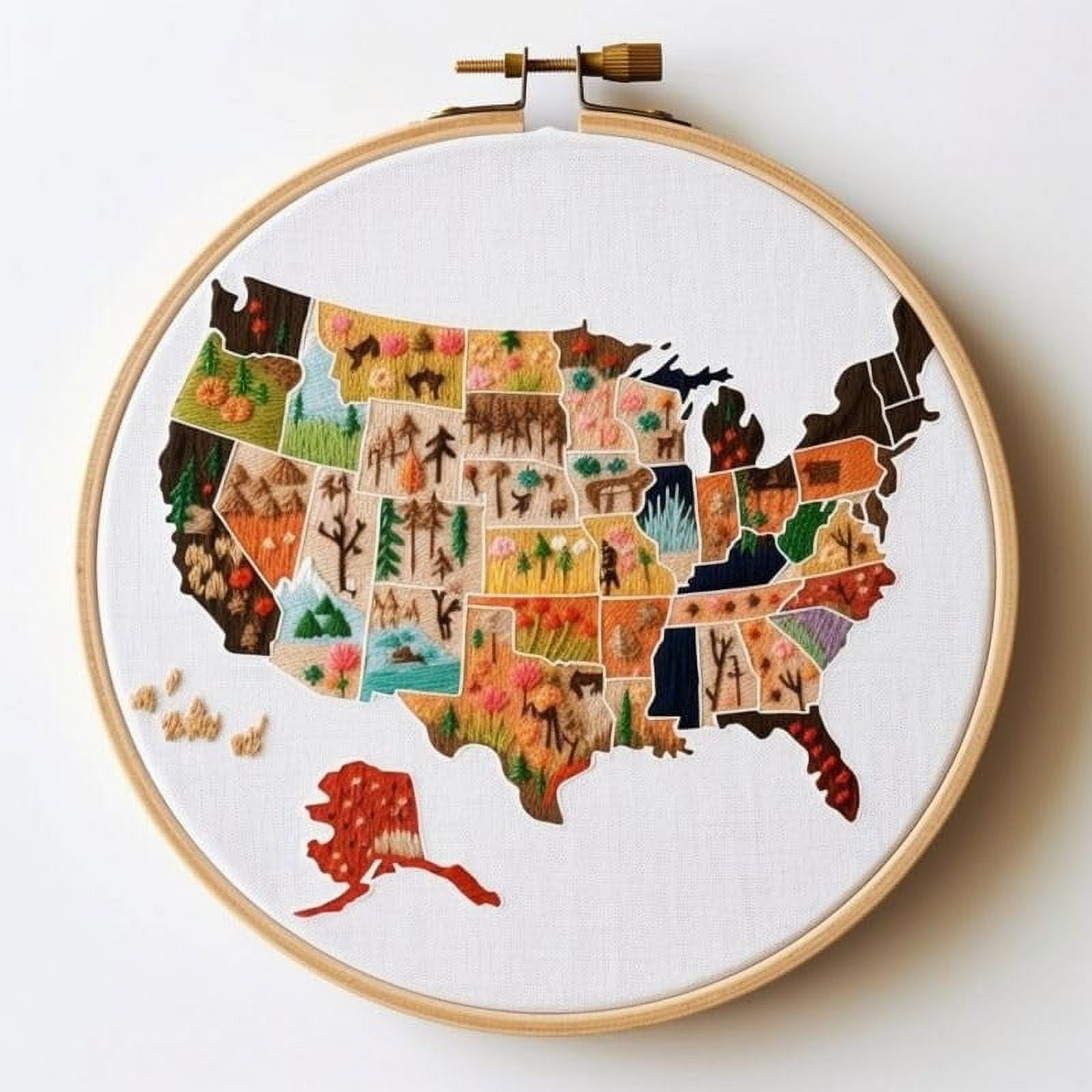 Counted Easy Cross Stitch Kits USA Map Color Stamped Embroidery for ...