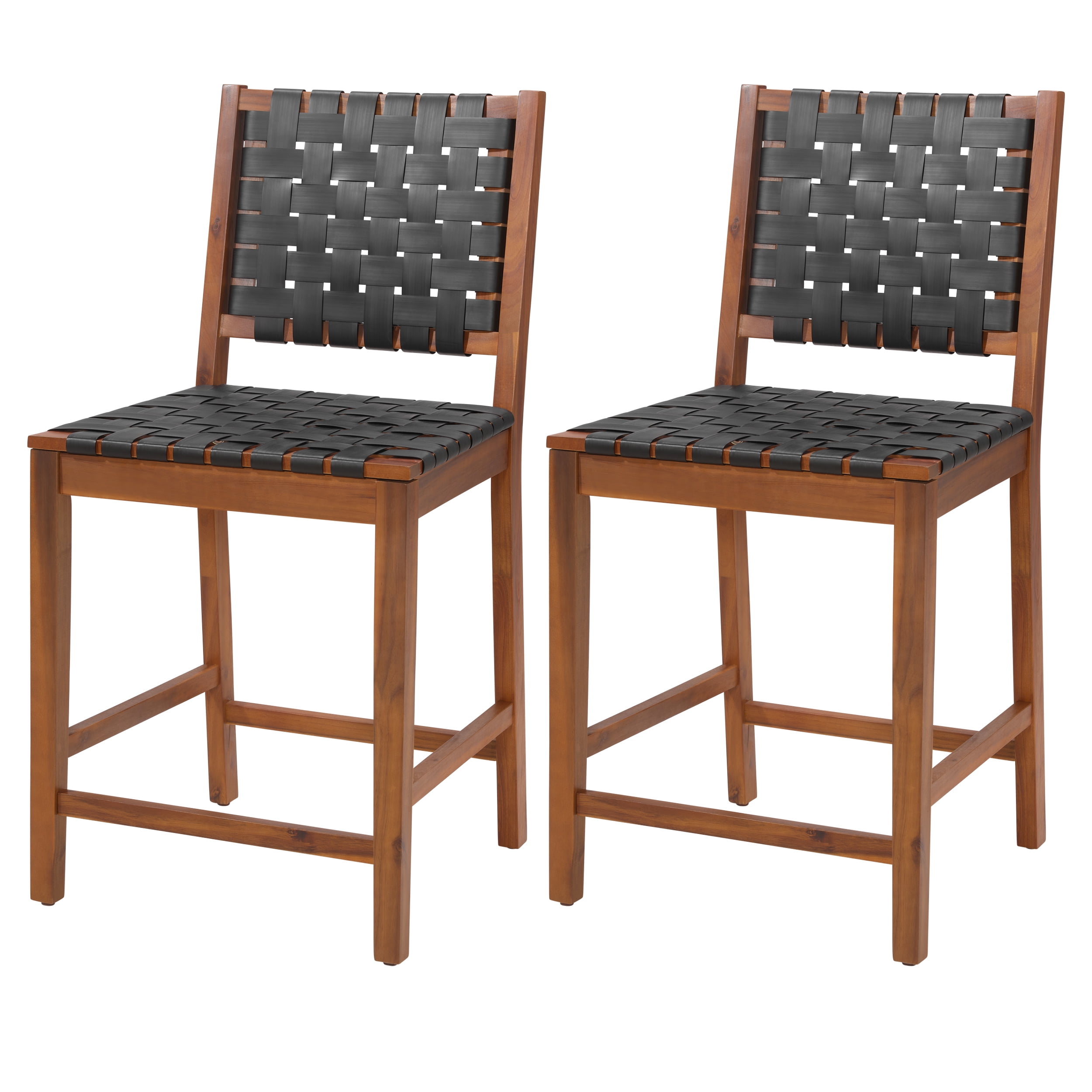 Counter Bar Stools Set of 2 Woven Kitchen Island Barstool PVC Leather ...