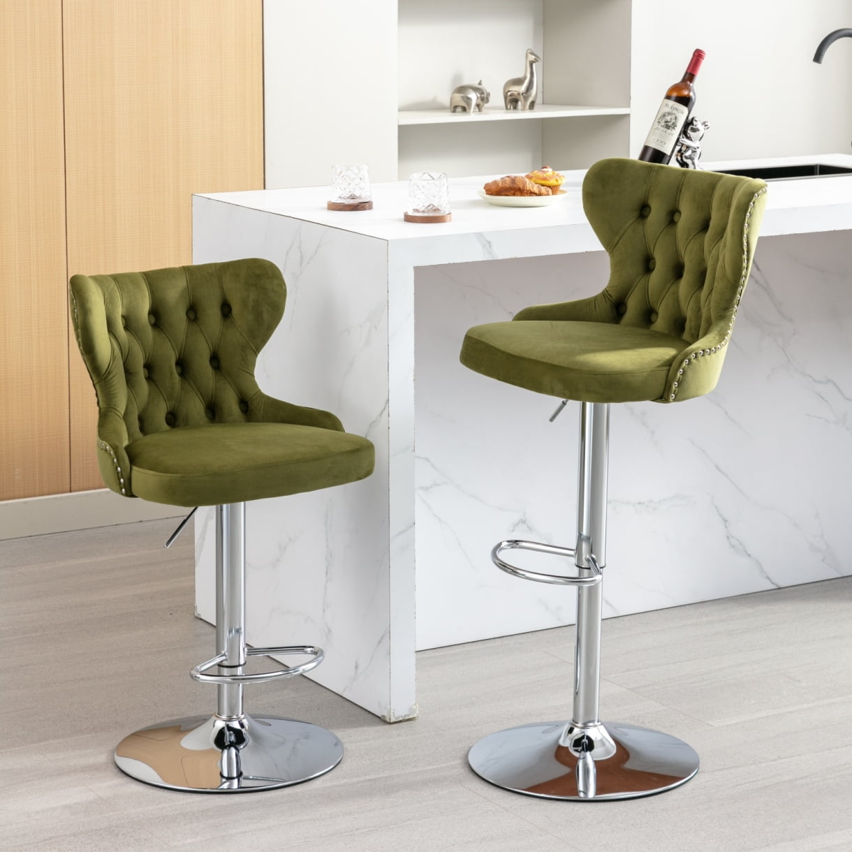Counter Heigh Bar Stools Set of 2, Swivel Bar Stools with Tufted Back ...