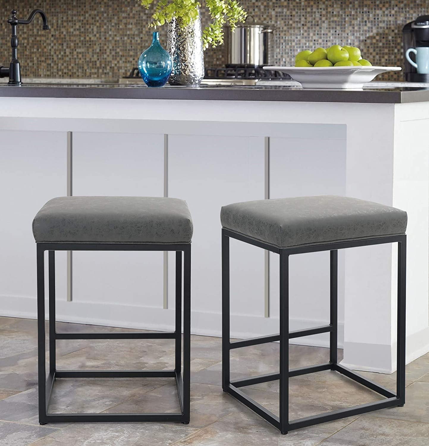 Counter Height 24" Bar Stools Set of 2 for Kitchen Counter Backless ...