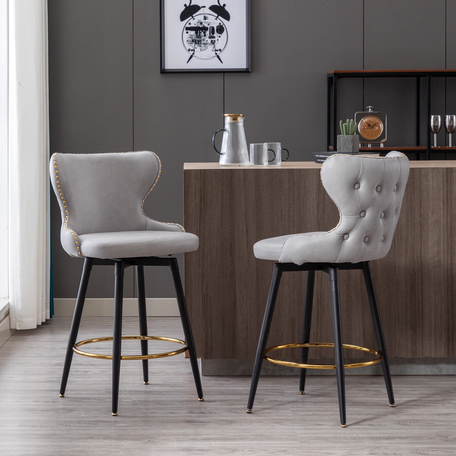 Counter Height 25" Modern Leathaire Fabric bar chairs,180° Swivel Bar ...