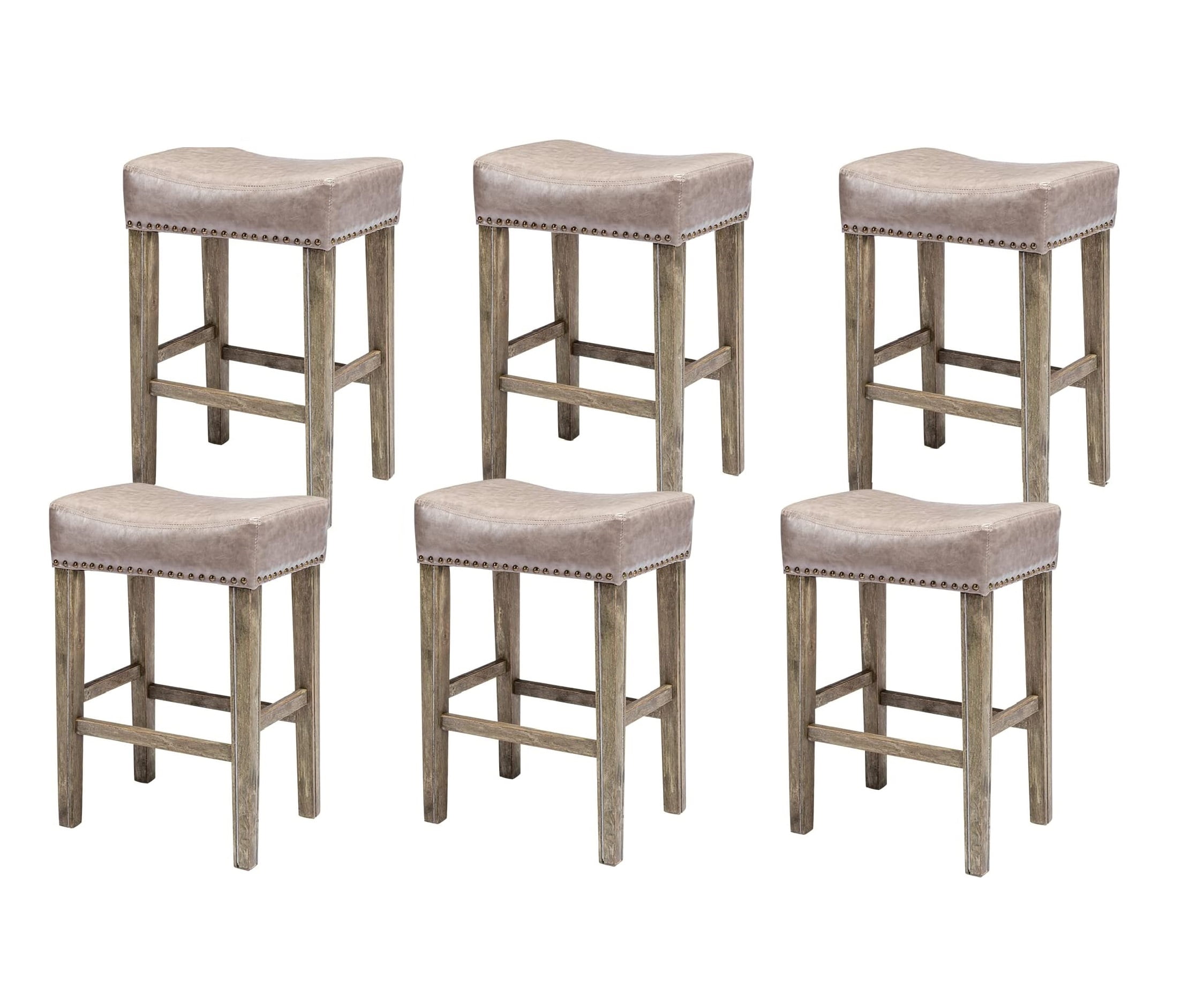 26" Counter Height Bar Stools, Wood Legs, PU Leather, Backless, Thick ...