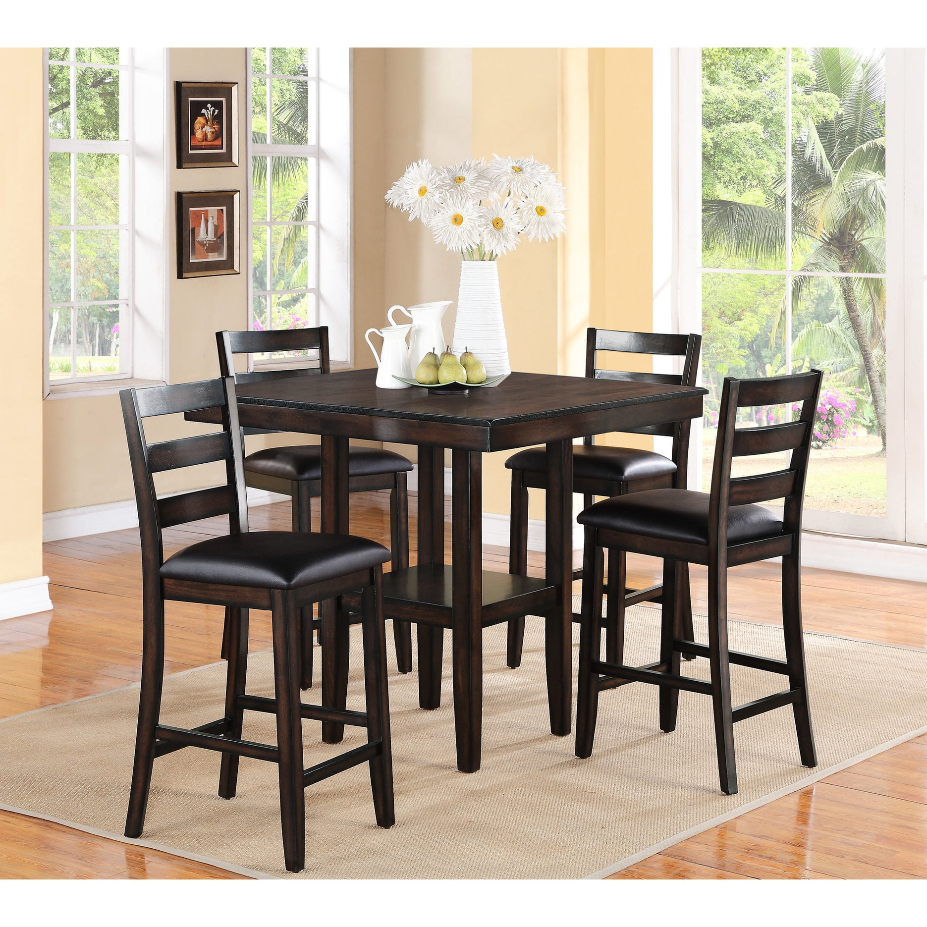Counter Height 5-Piece Dining Set in Brown Finish | Square Table and 4 ...