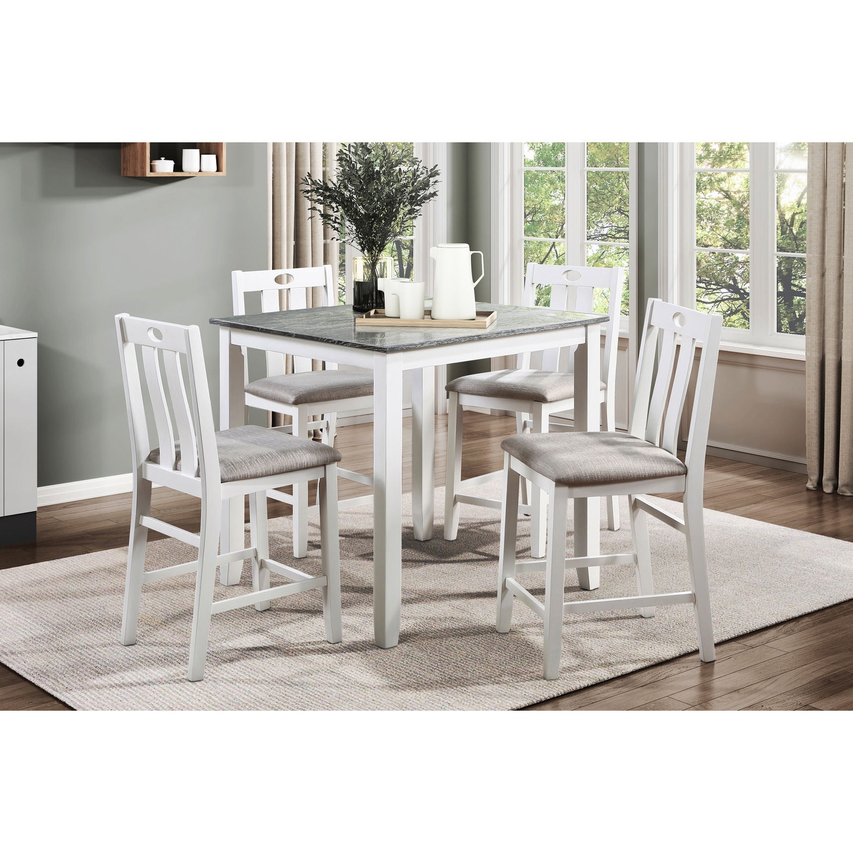 Counter Height 5-Piece Dining Set in Weathered Gray and White | Oak ...