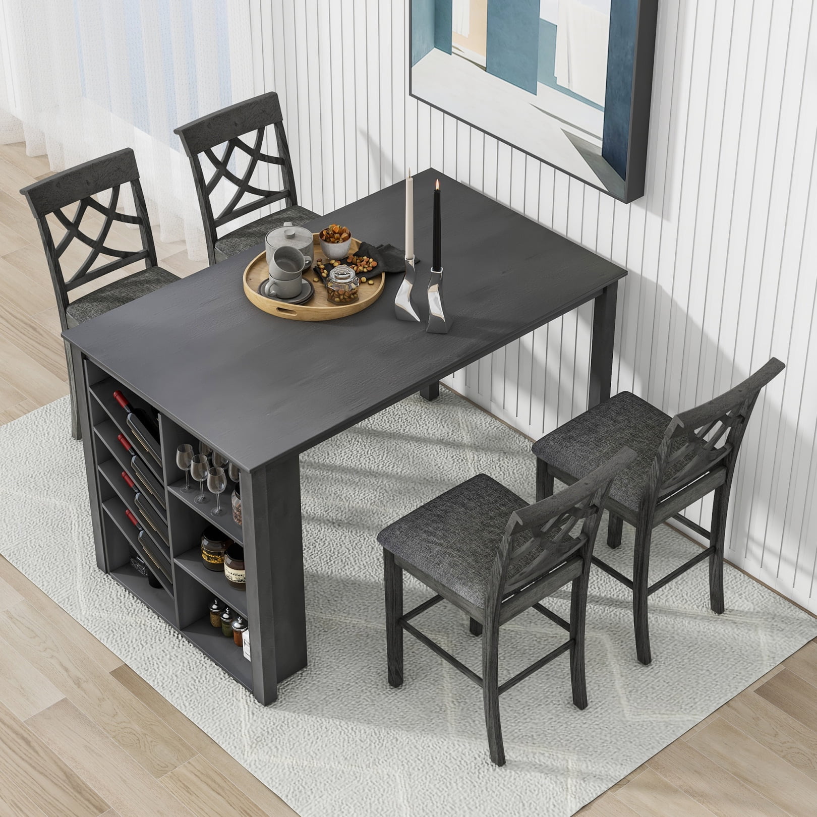 Counter Height 5-piece Dining Table Set,Solid Wood Kitchen Table with ...