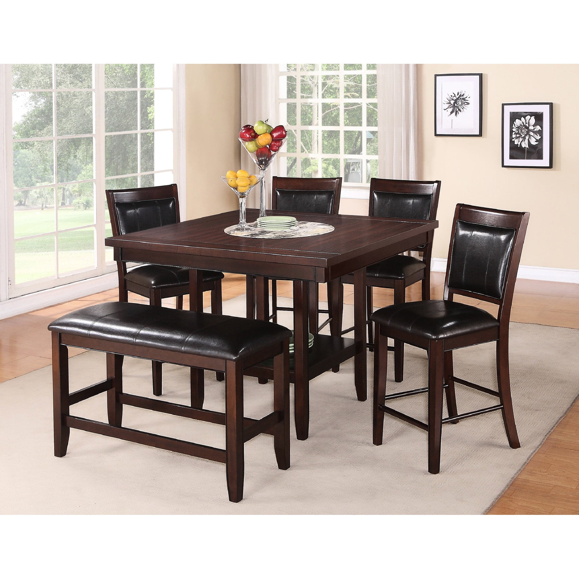 Counter Height 6-Piece Dining Grouping | 20-Inch Lazy Susan, Leather ...