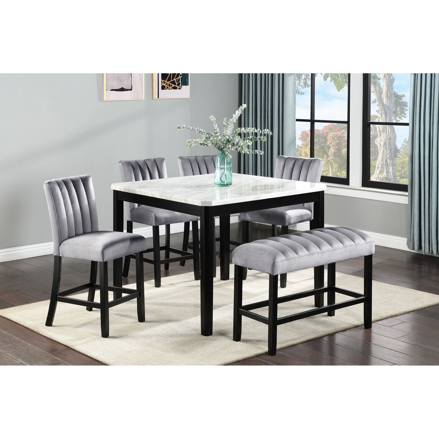 Counter Height 6-Piece Dining Set | Upholstered Seating | Square Shape ...