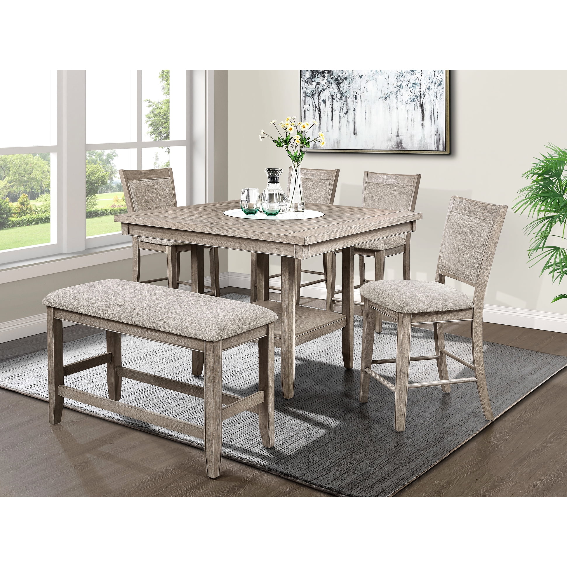 Counter Height 6pc Dining Arrangement - Square Faux Marble Lazy Table ...