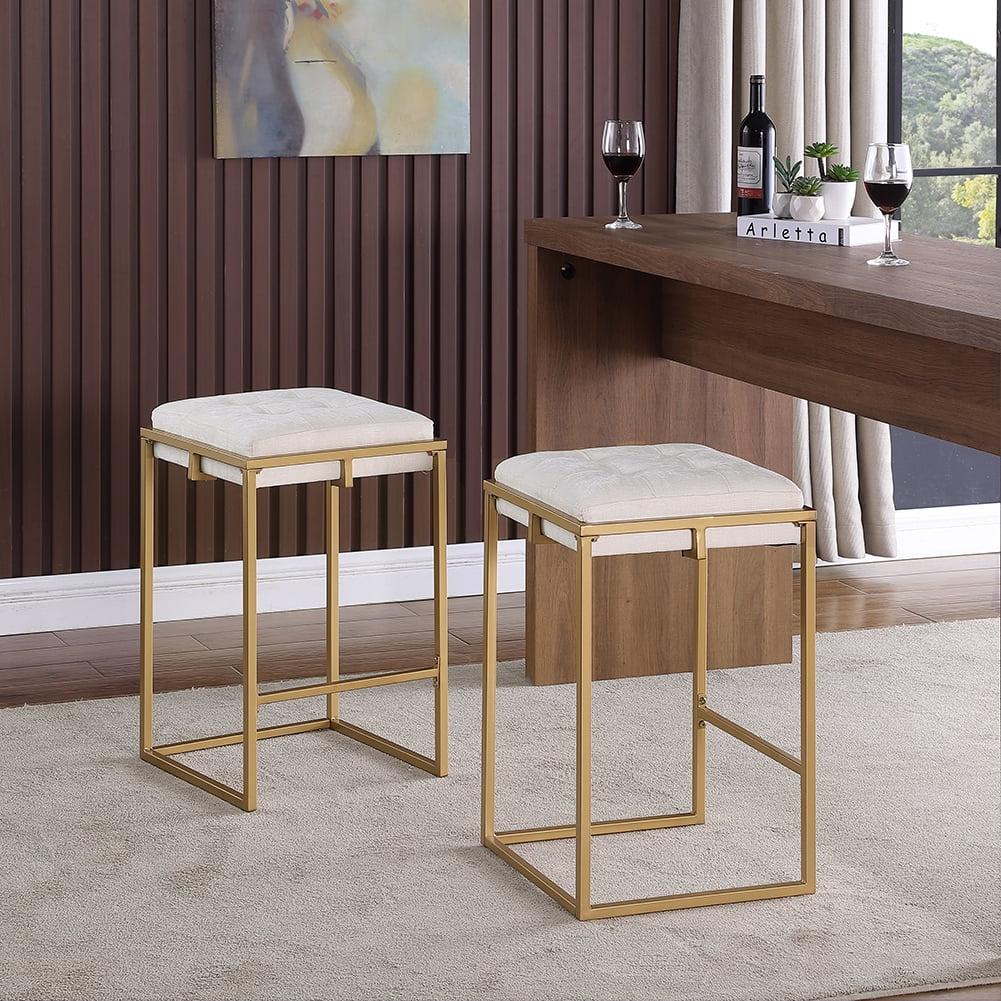 Counter Height Bar Chairs Set Of 2, Square Chenille Fabric Upholstered ...