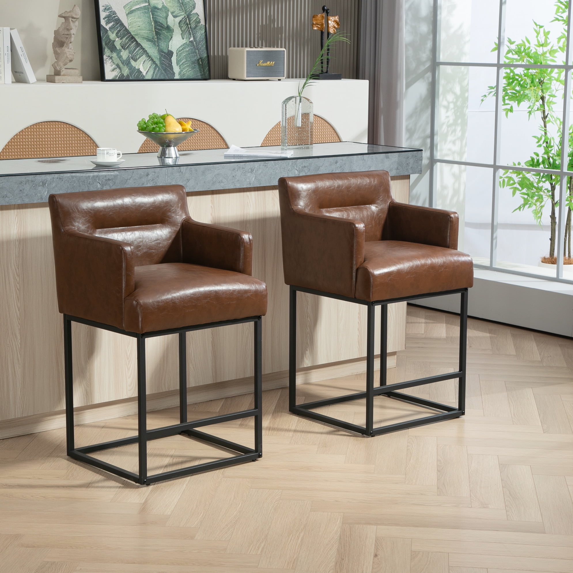 Counter Height Bar Stools Of 2, Modern Square Design With Back ...