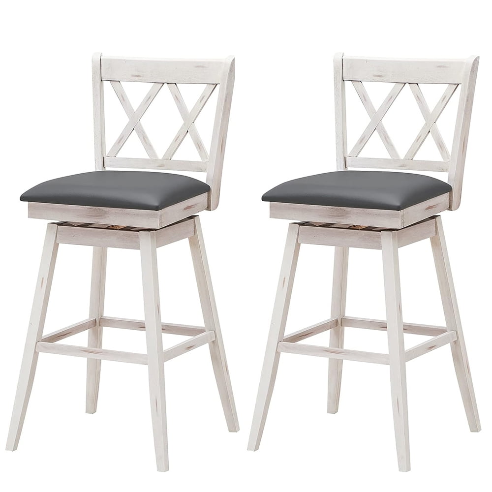Counter Height Bar Stools 2-Pack, 360° Swivel with Footrest, Breathable ...