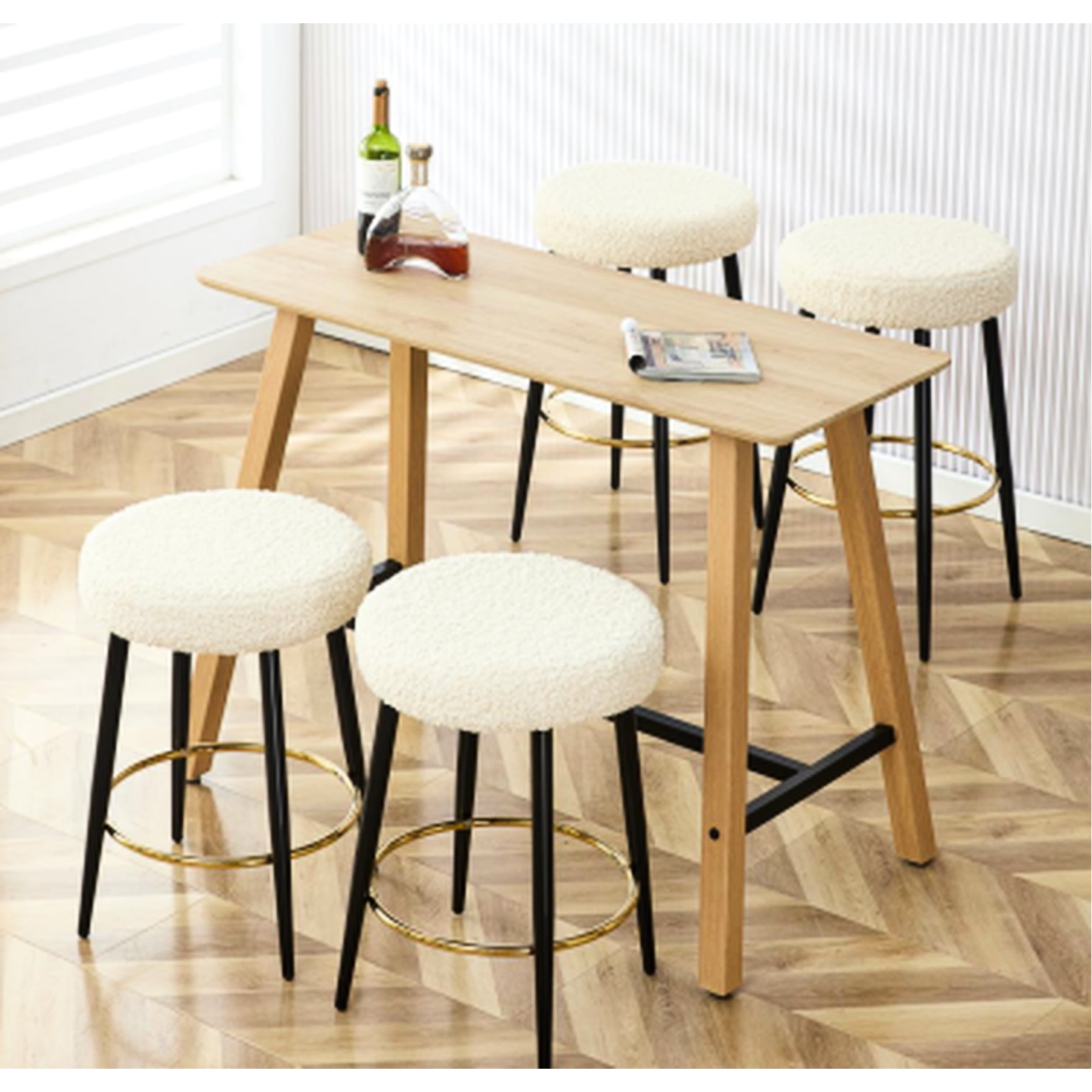 Counter Height Bar Stools ( Of 2), Pu Kitchen With Golden Footrest ...